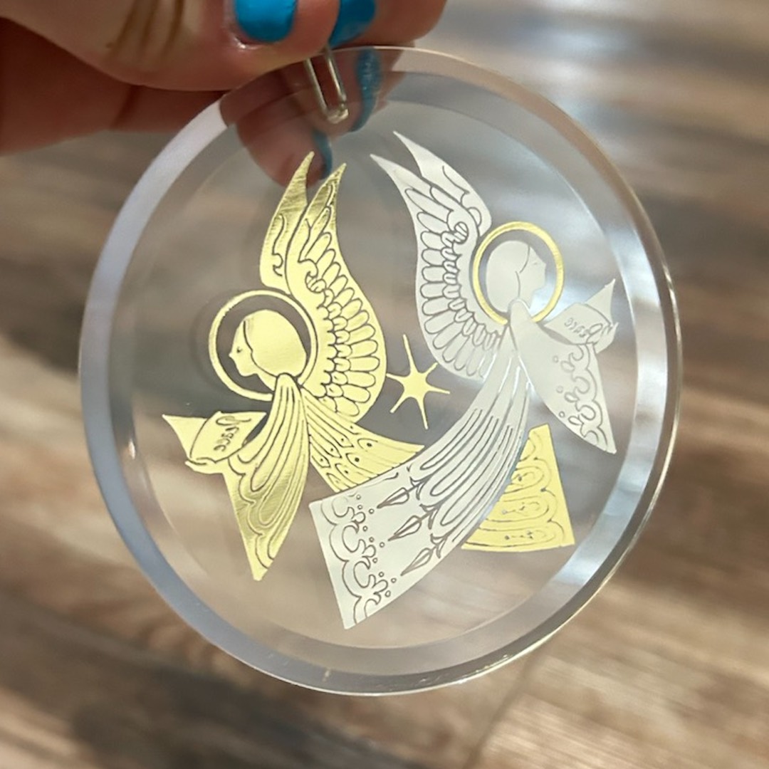 Vintage Acrylic Double Angel Ornament 3.5”