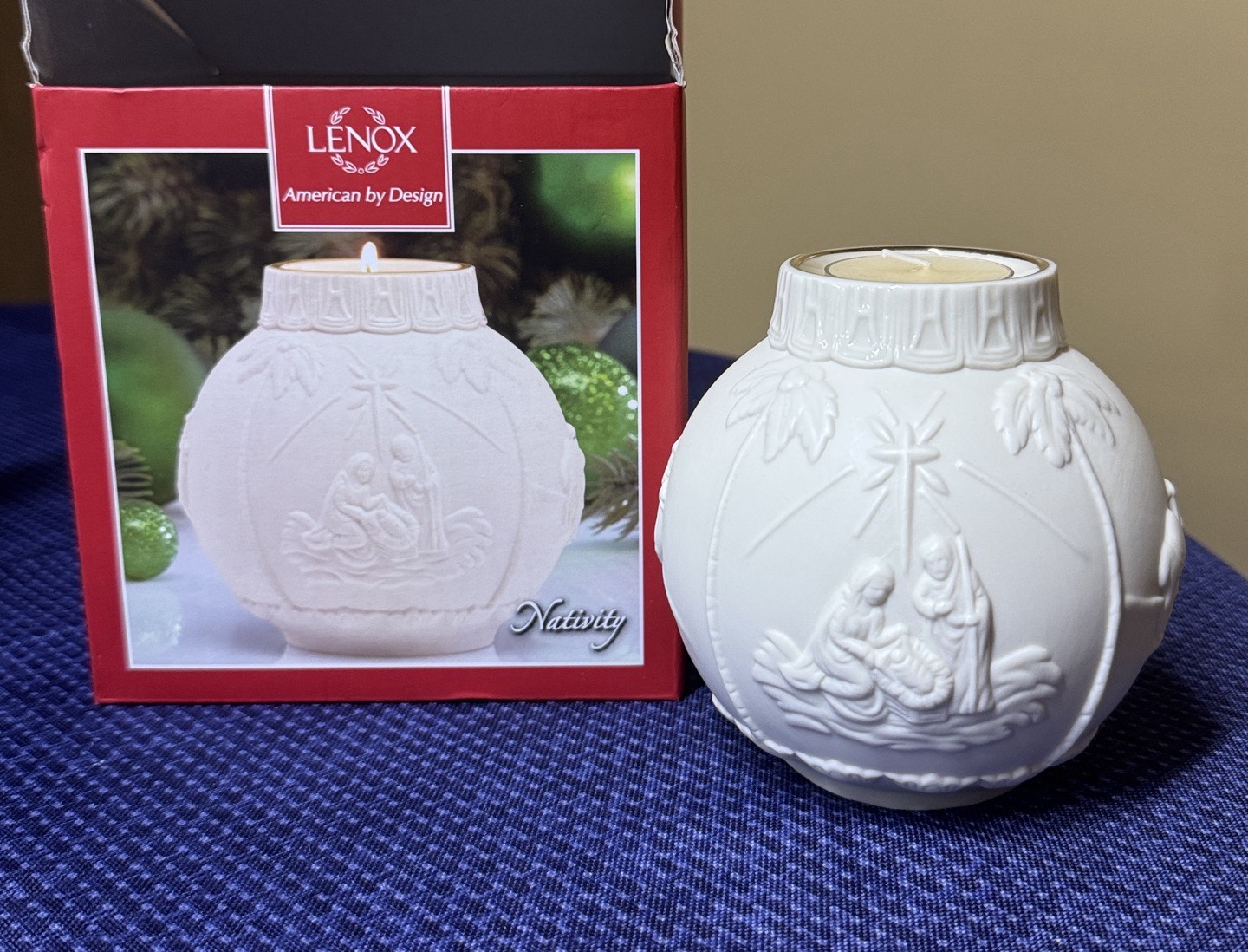 Lenox Cream Nativity Votive Holder Ornamental Glow 4”