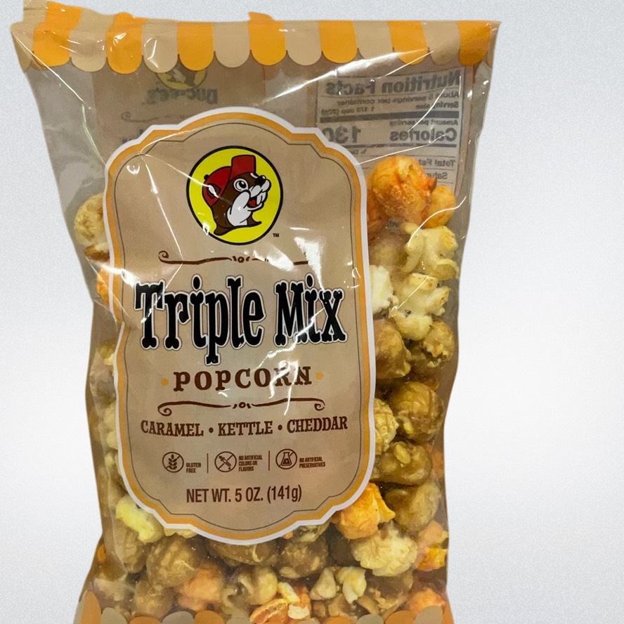 Buc-ee's Triple Mix Popcorn 5 OZ. Caramel Kettle Cheddar