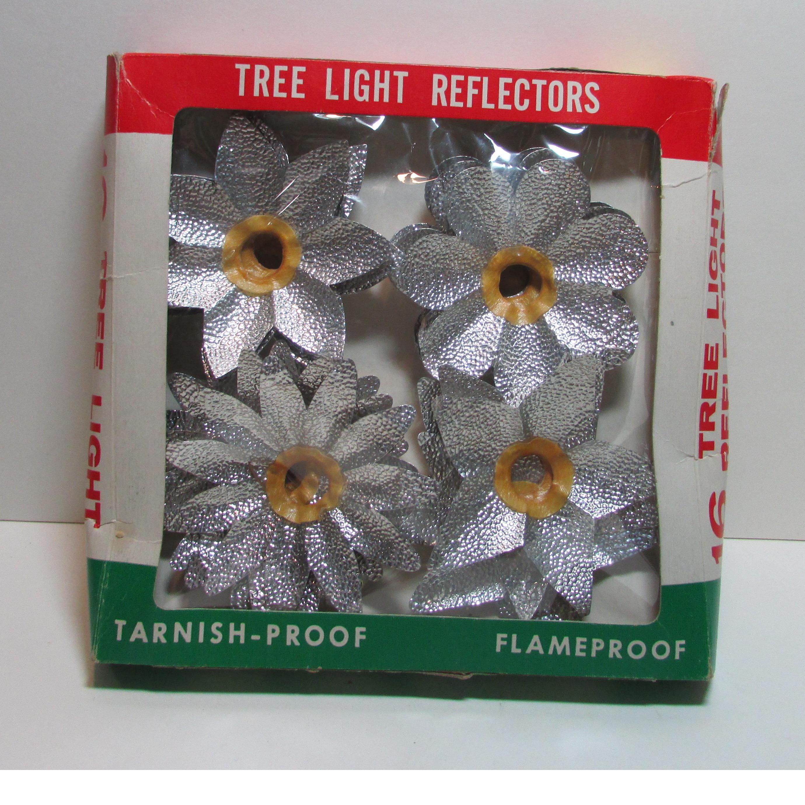 vintage Christmas Tree Light Reflectors 16 pieces with box star flower ...