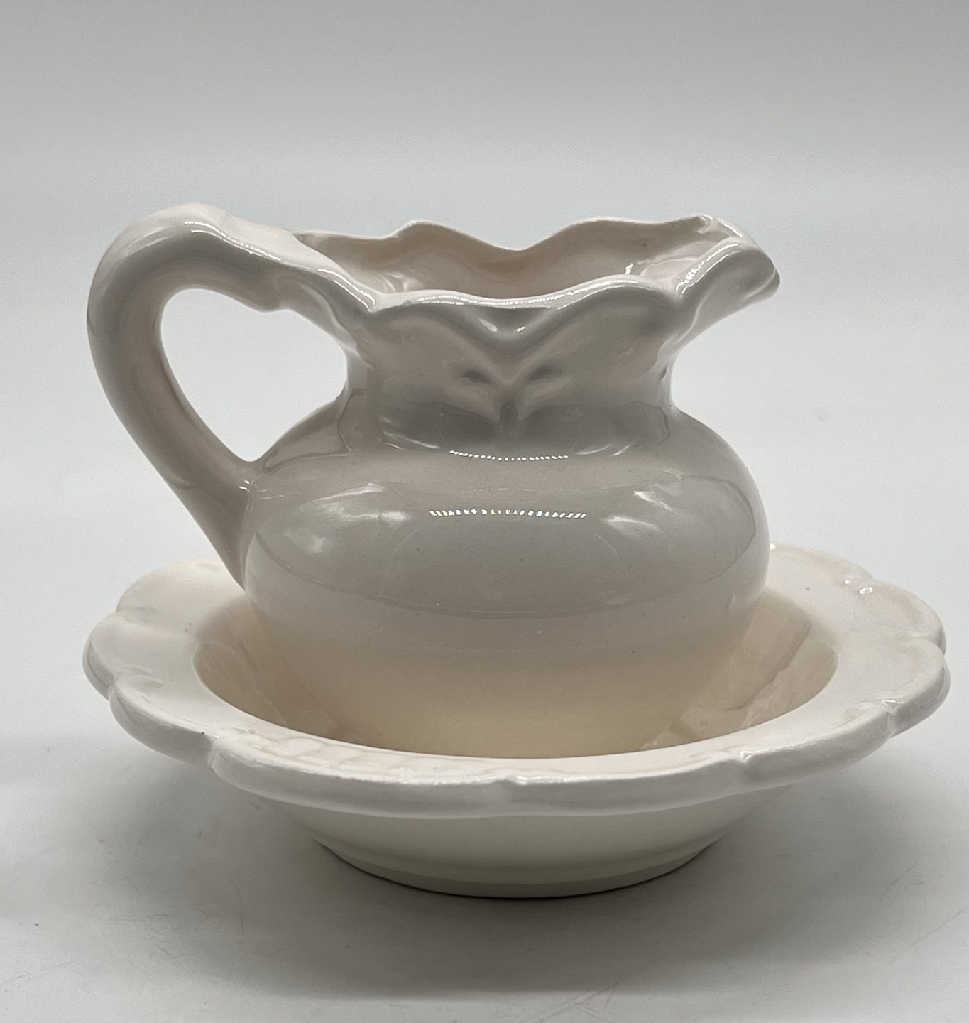 Vintage White Ceramic Mini Pitcher And Bowl “Our Own Imports Japan”