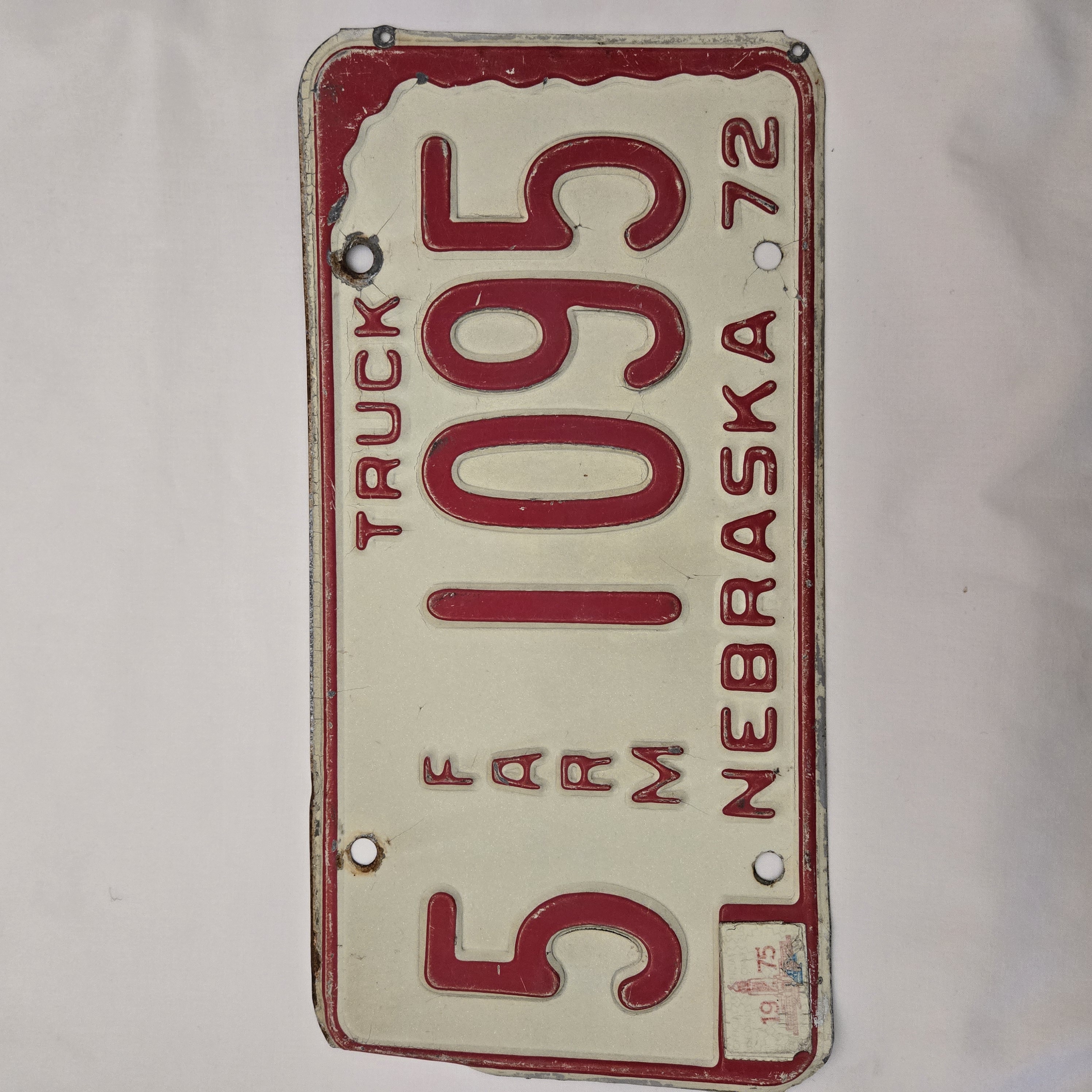 NEBRASKA Truck License Plate Single Only 5 1095 FARM - 1975 Sticker ...