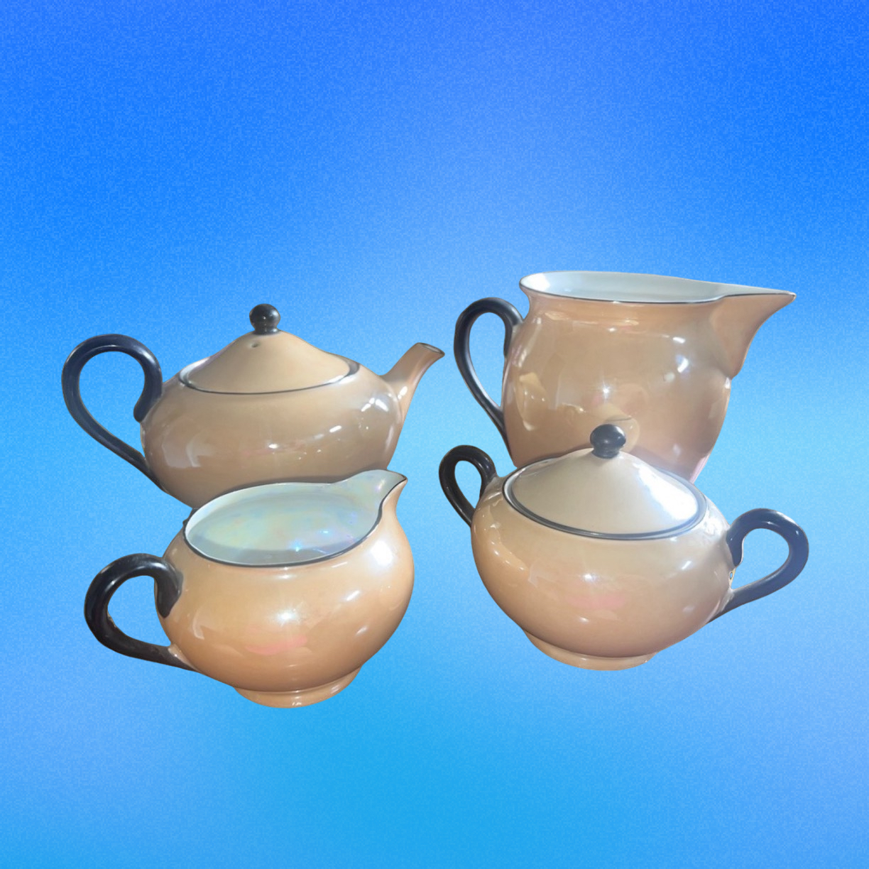 Lusterware Set Atlas Teapot , Sugar, Creamer And Pitcher