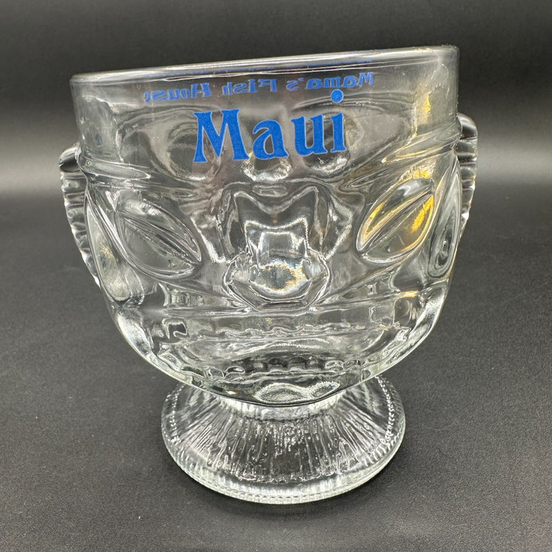 Hawaiian Two Faced Tiki Thick Glass Mug, “Mama’s Fish House-Maui”