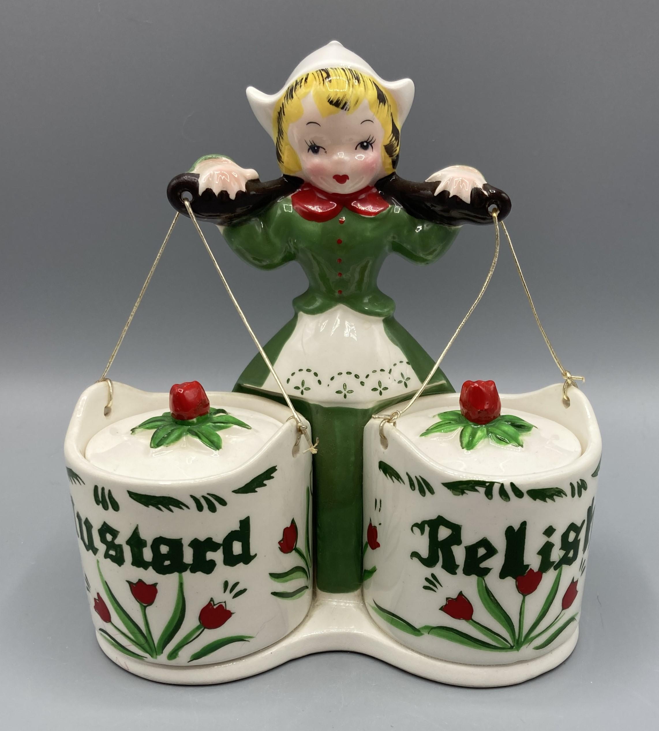 Tulip Tyme Dutch Girl Shafford Japan Mustard and Relish Jars - 8925Y ...