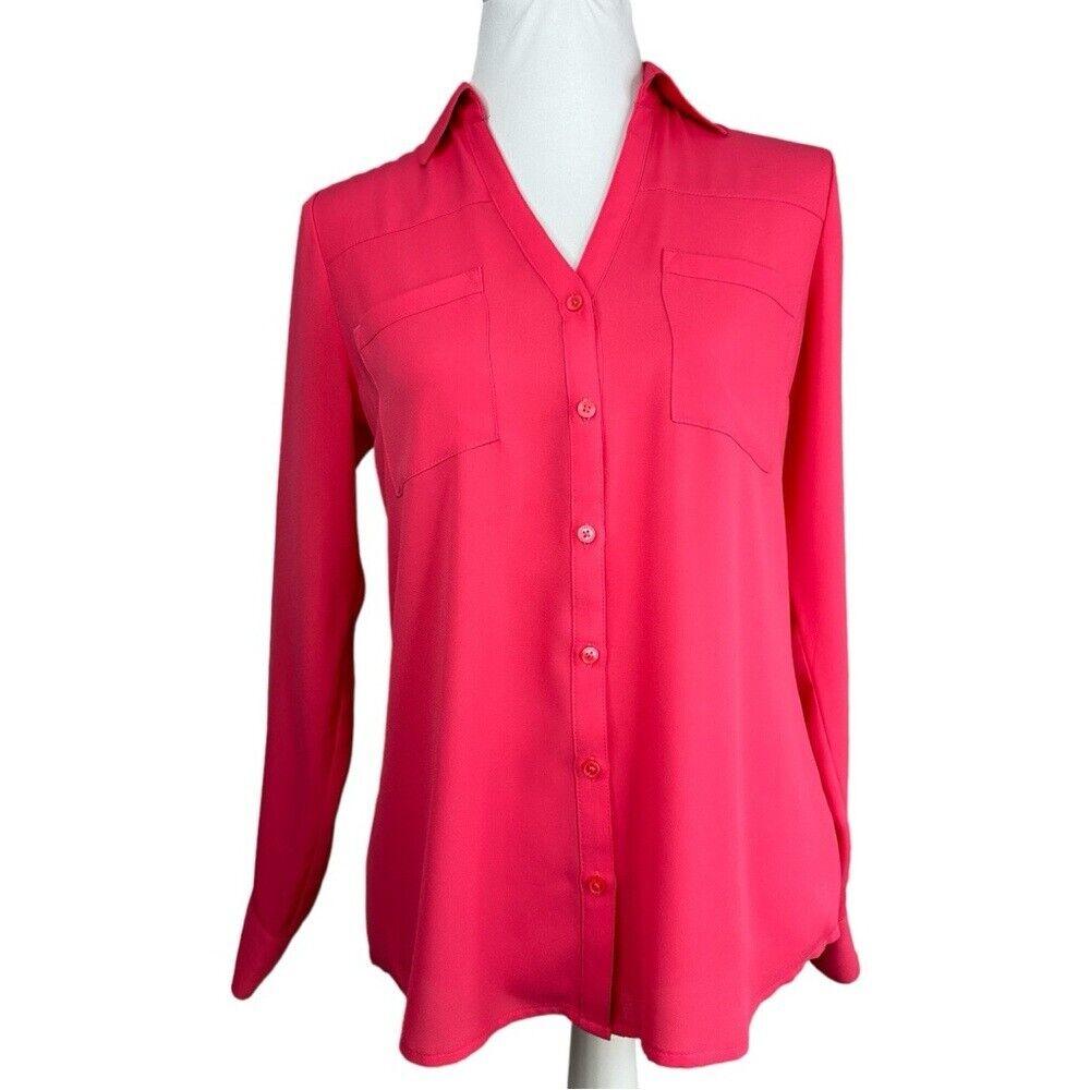 Express Women’s Pink Portofino Convertible Sleeve Button Down Shirt S/C36
