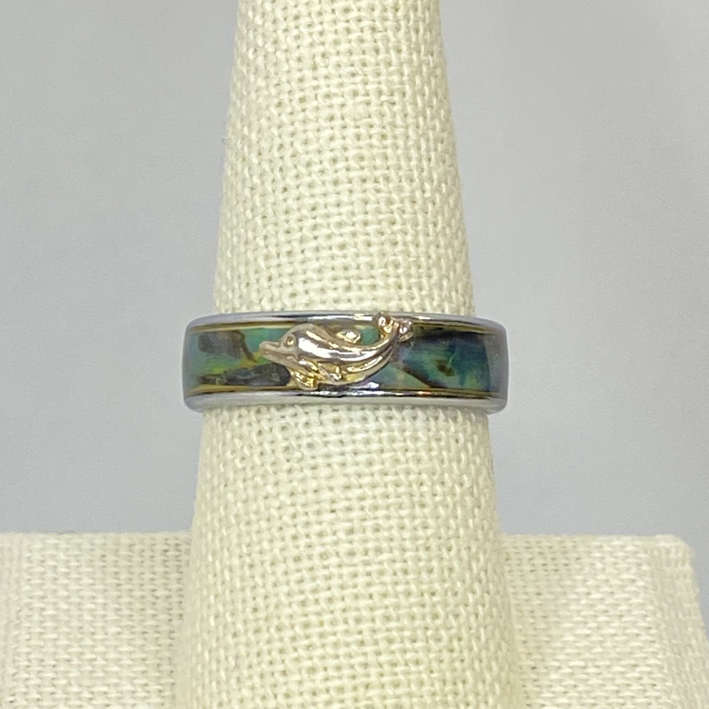 Vintage Silver Tone Dolphin Green Blue Abalone Mother of Pearl Shell ...