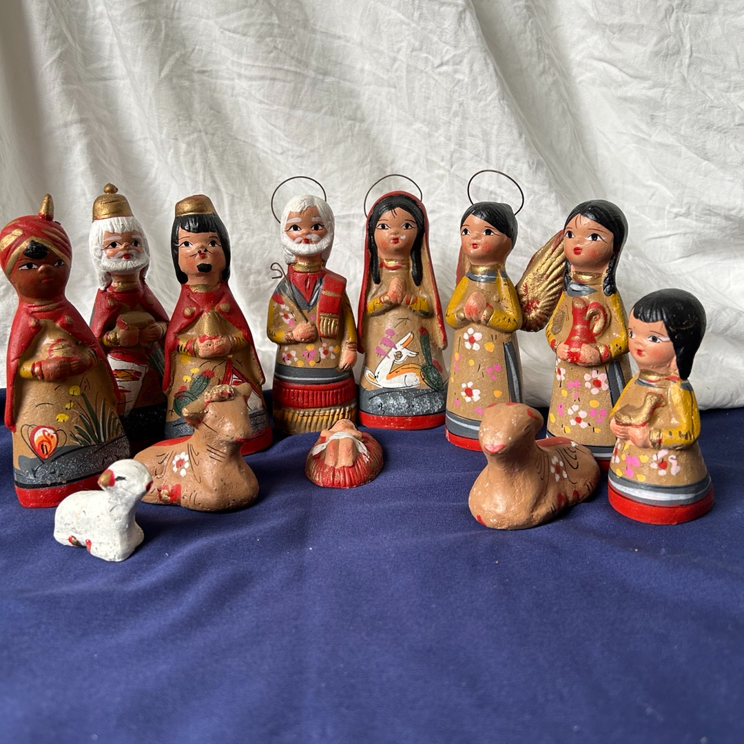 🎄CHRISTMAS IN JULY🎄14 Piece Mexican Folk Art Clay Pottery Nativity Set ...