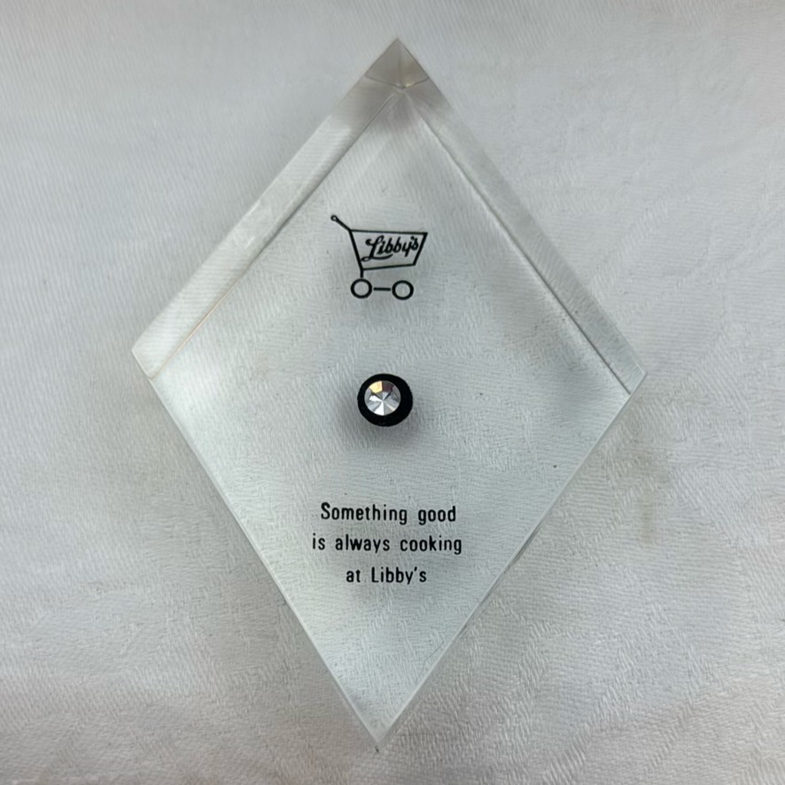 Libby’s Grocery Store Diamond Lucite Advertising Paperweight