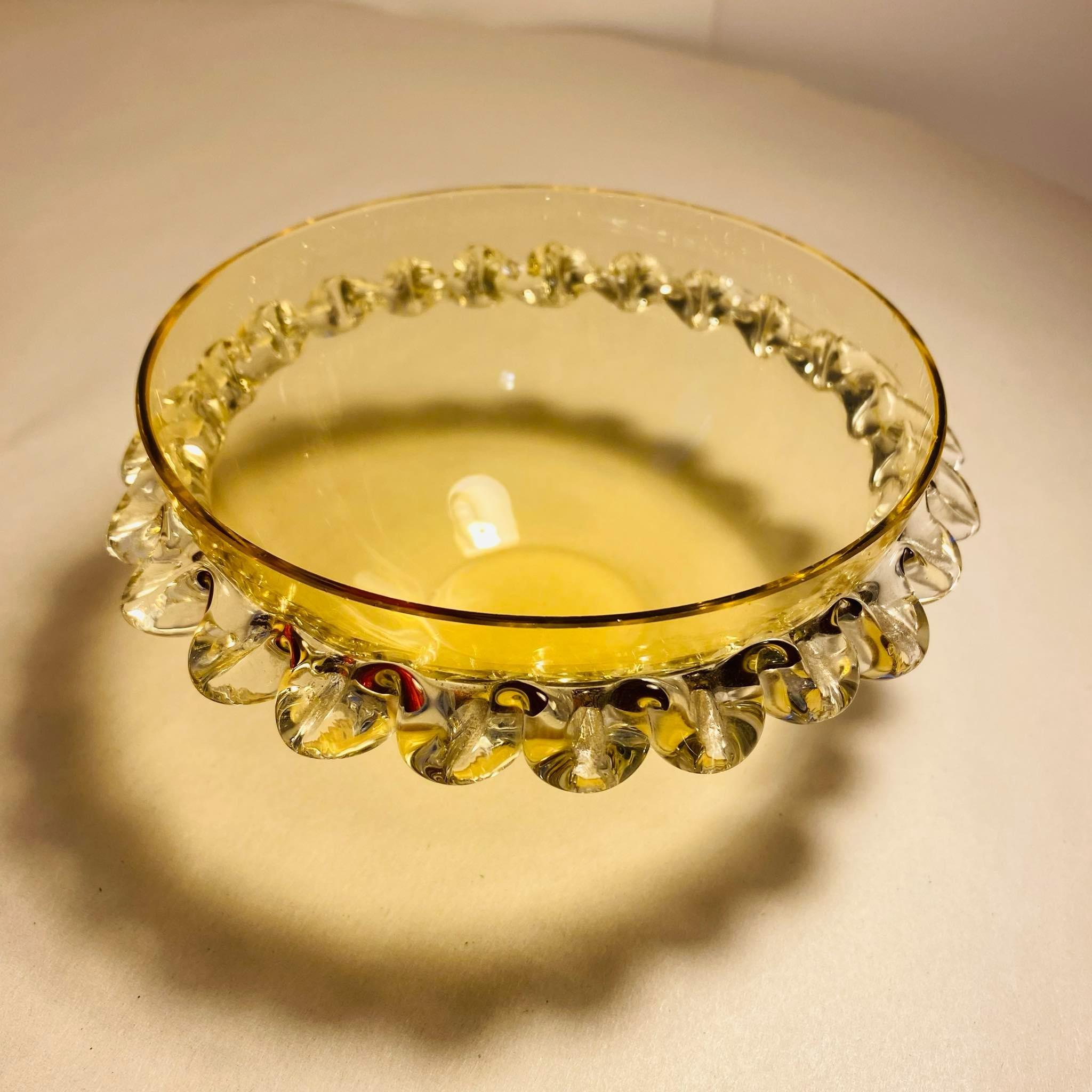 #0431 Yellow - Vintage Glass Bowls with applied Rigaree