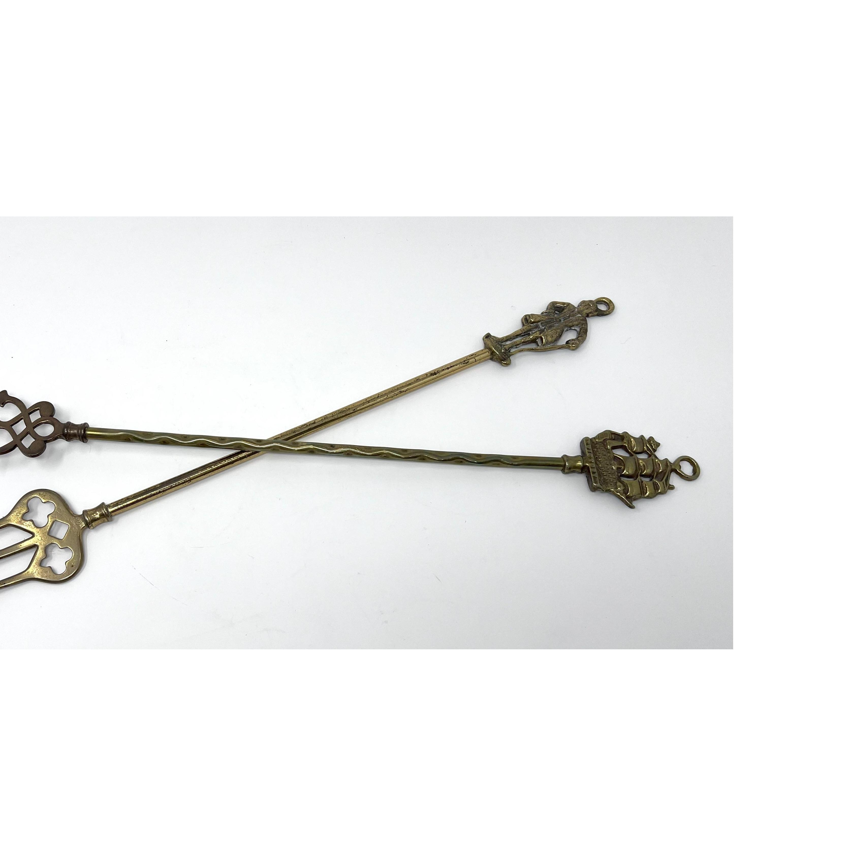 #13 - Vintage English Brass Figural Fireplace Toasting Forks