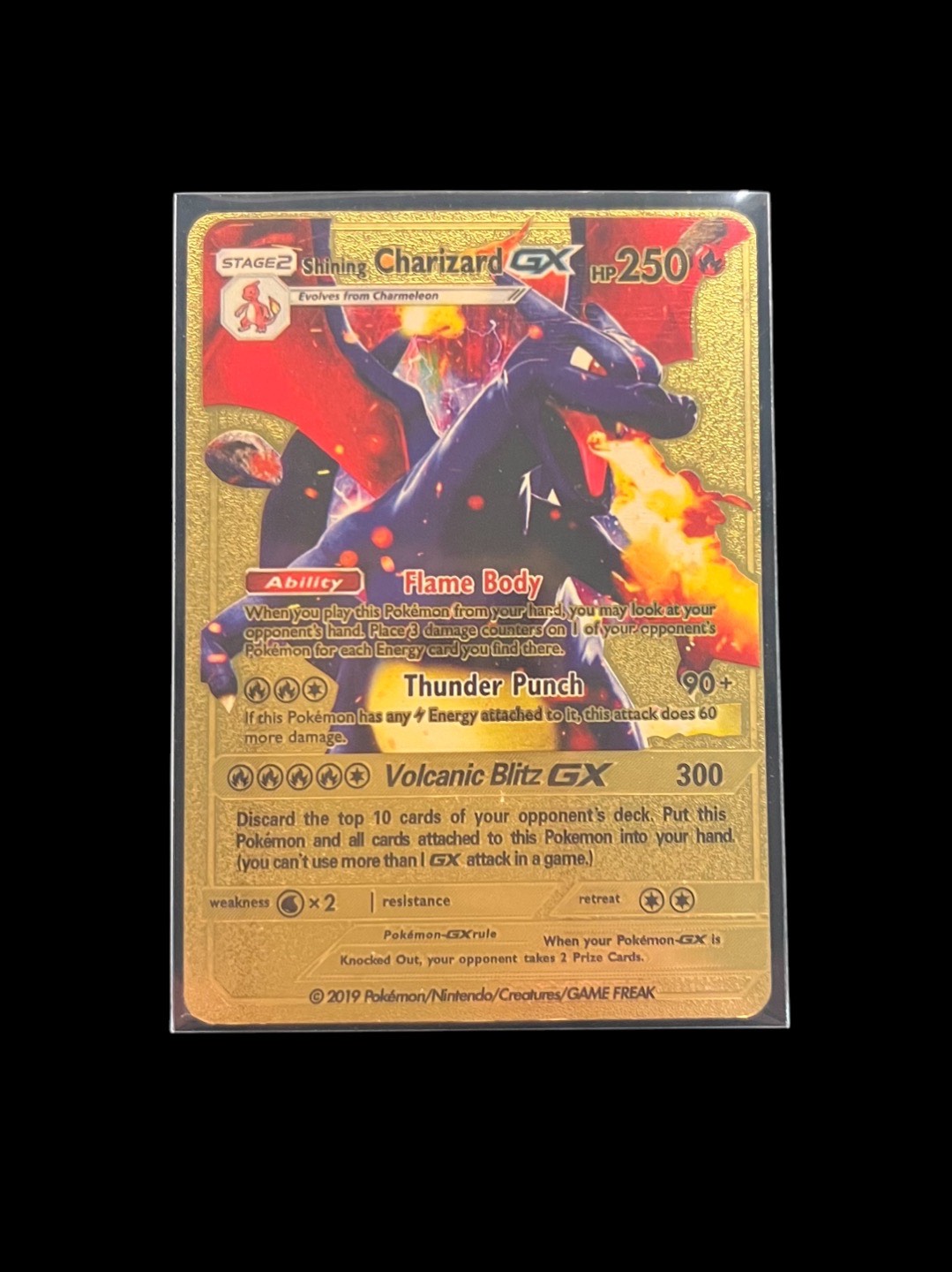 Pokemon Fan Art Shining Charizard GX - 250HP Textured Gold Foil Card #G-4