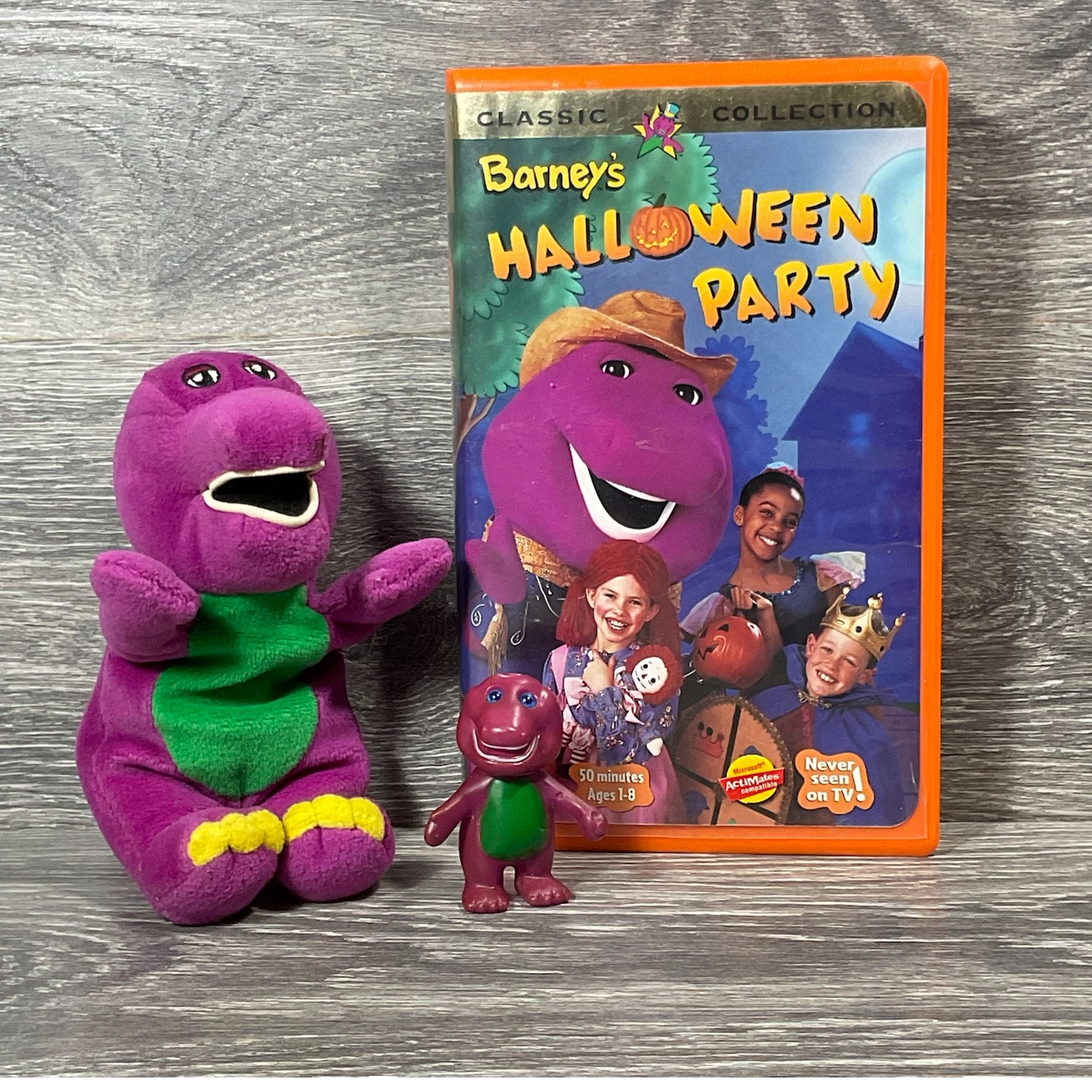 Barney Halloween Bundle VHS, Plush & Figure