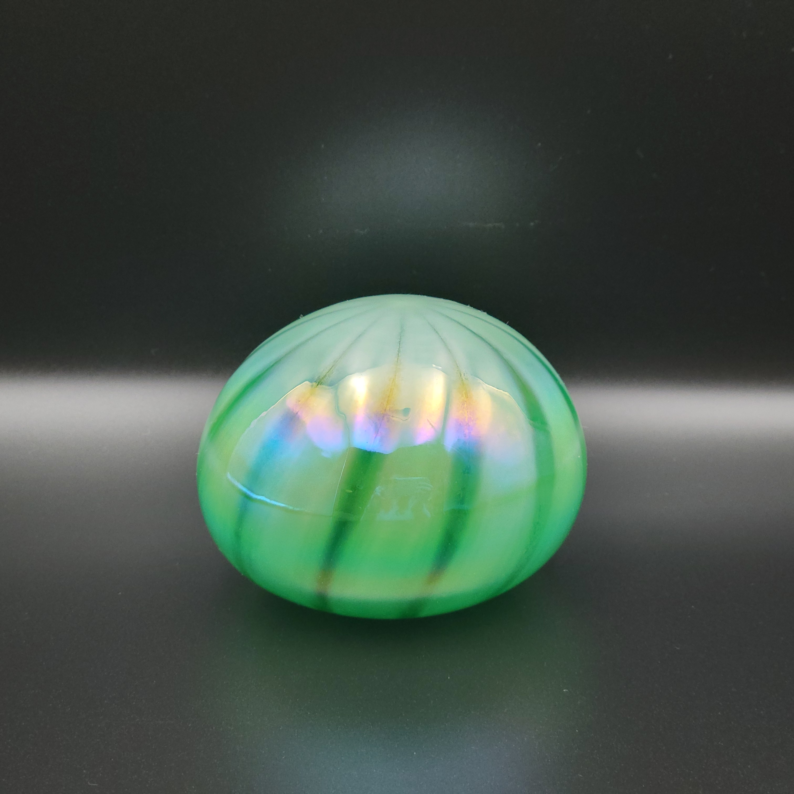 Levay Glass Green Iridescent paperweight GLOWS