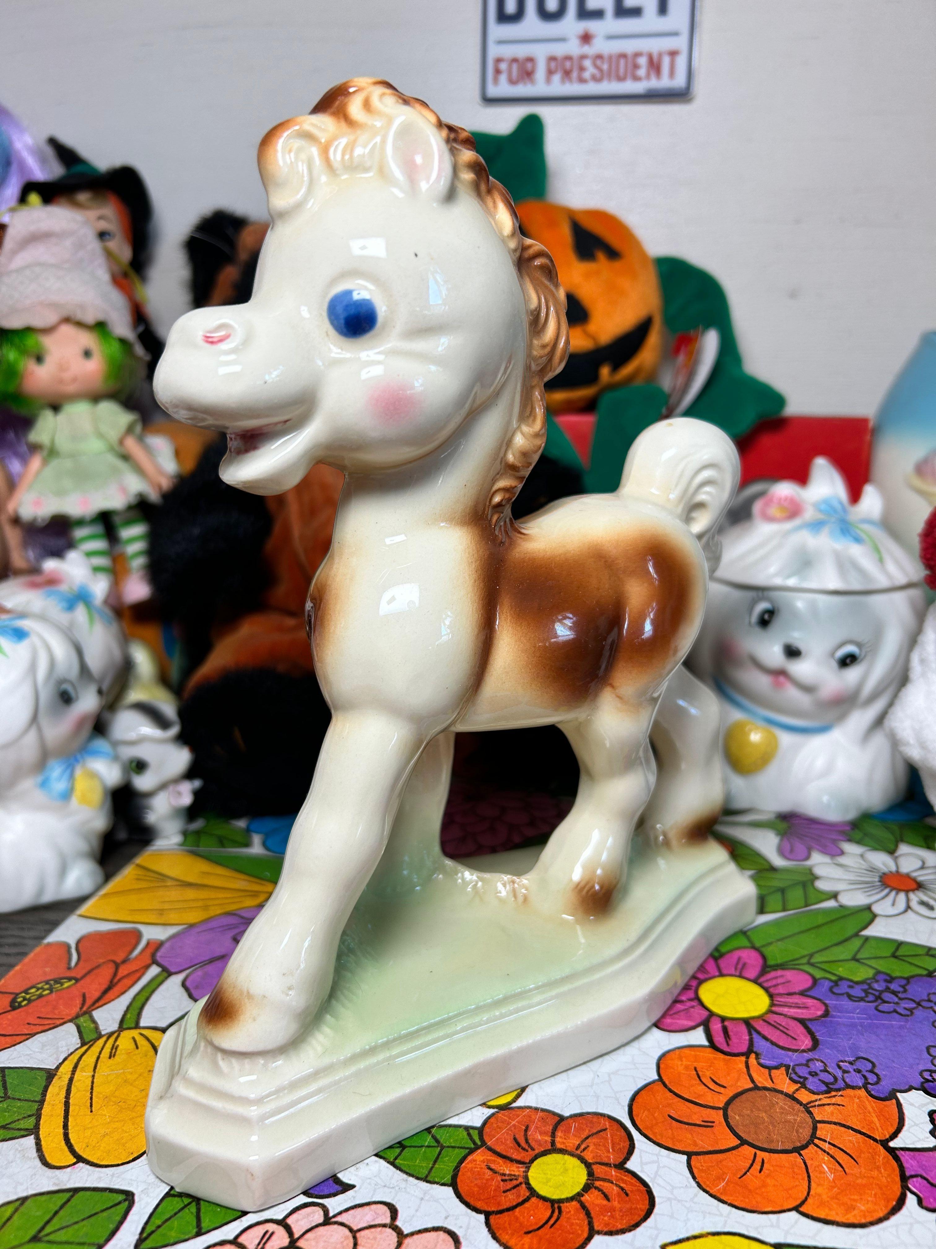 Vintage Kitsch Diamond Pottery Horse Figurine