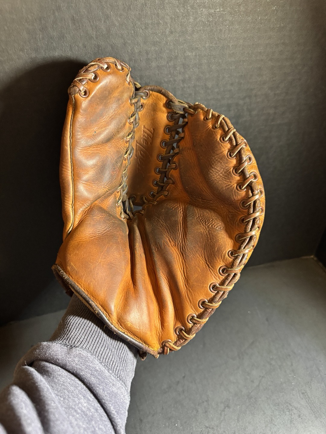 "The Lock" Vintage Brown Leather Baseball Left Handed Glove/Mit [Item 0068]