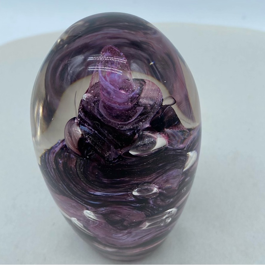 #19 Vintage Signed David Paterson Hand Crafted Paperweight Purple Swirl