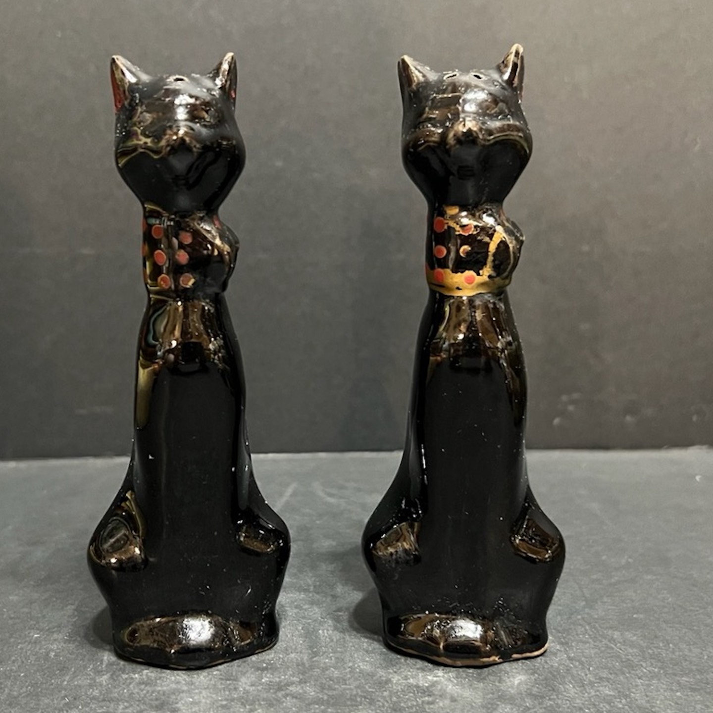 MARKDOWN! Relco Black Cats Redware Salt & Pepper Shakers, Faded Paint ...
