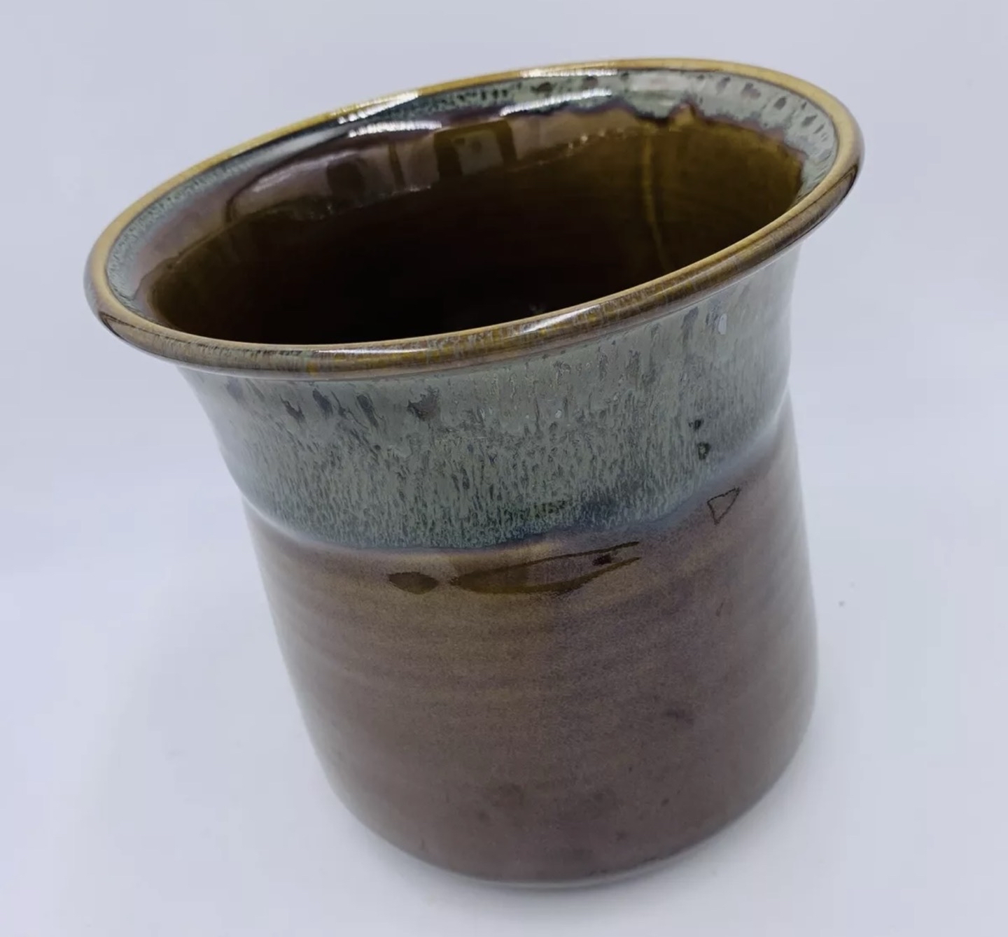 24. Neher Pottery Olive Green Utensil Holder