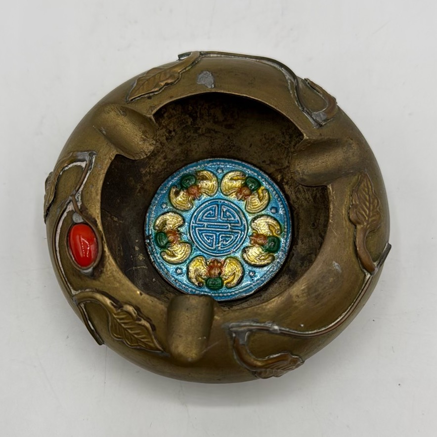 50% off was $22 Brass Ashtray Art Deco Design Red Cabochon Bug ...