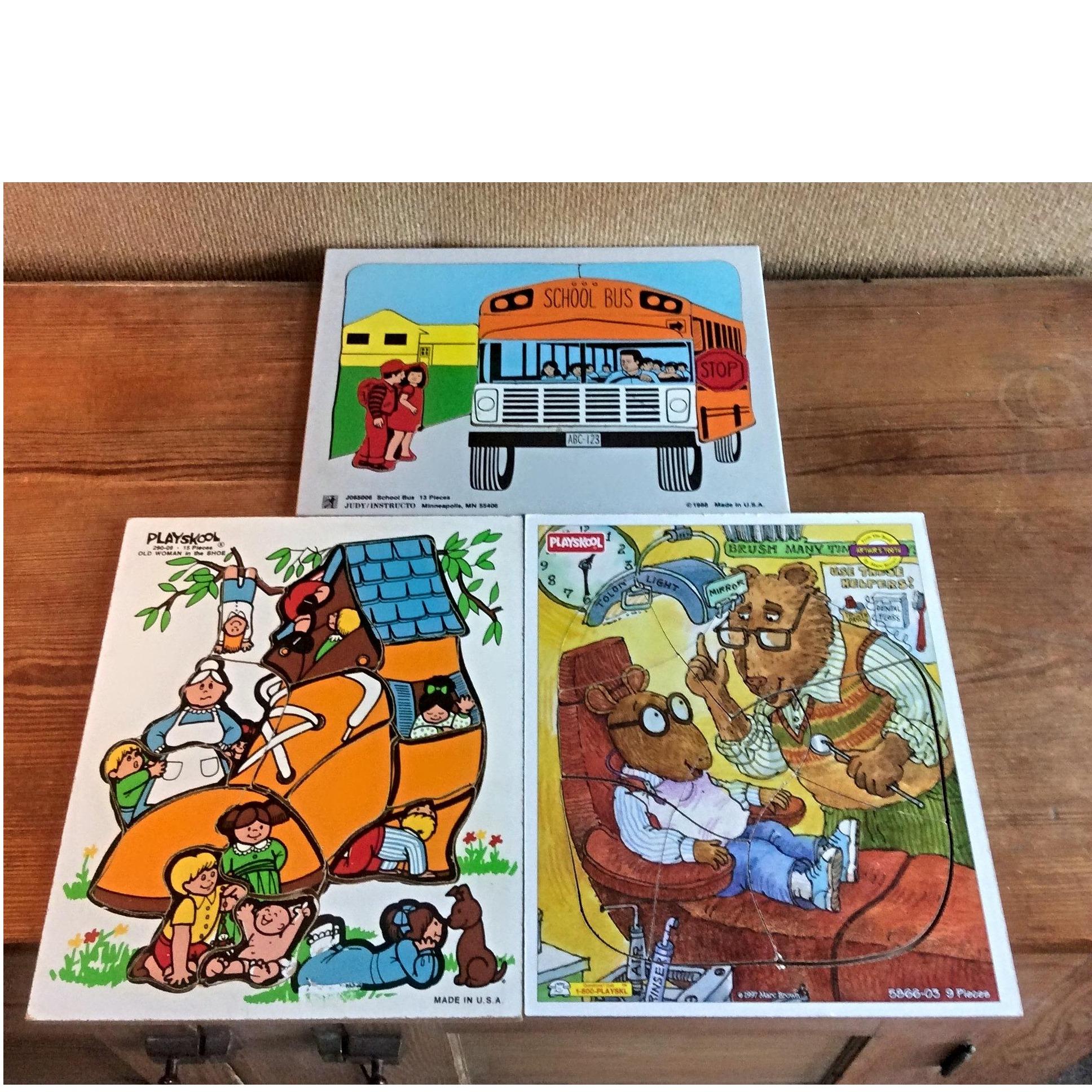Vintage Wood Playskool Kids Puzzles Set, Children's Toy, Educational ...