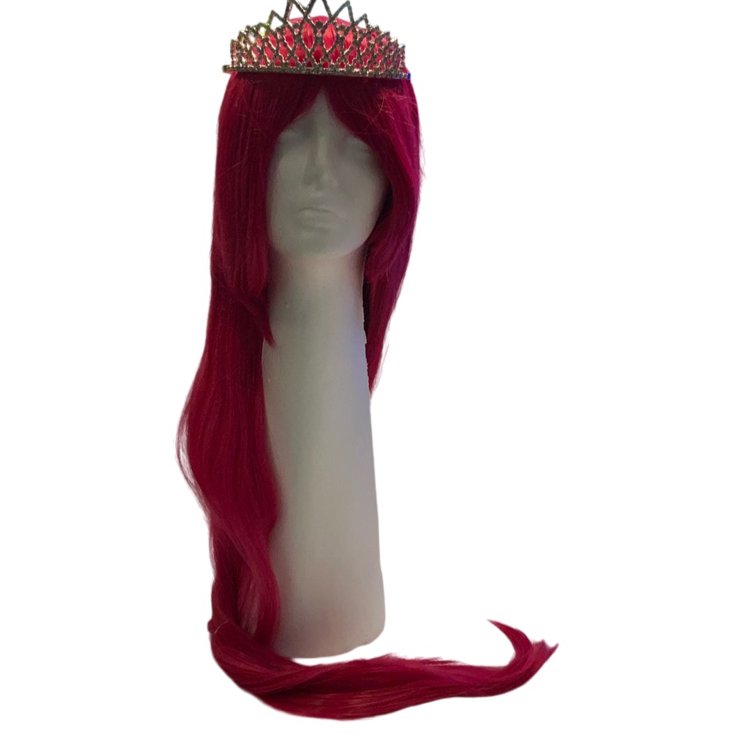 Gorgeous Hot Pink Long Hair Wig With Rhinestone Tiara