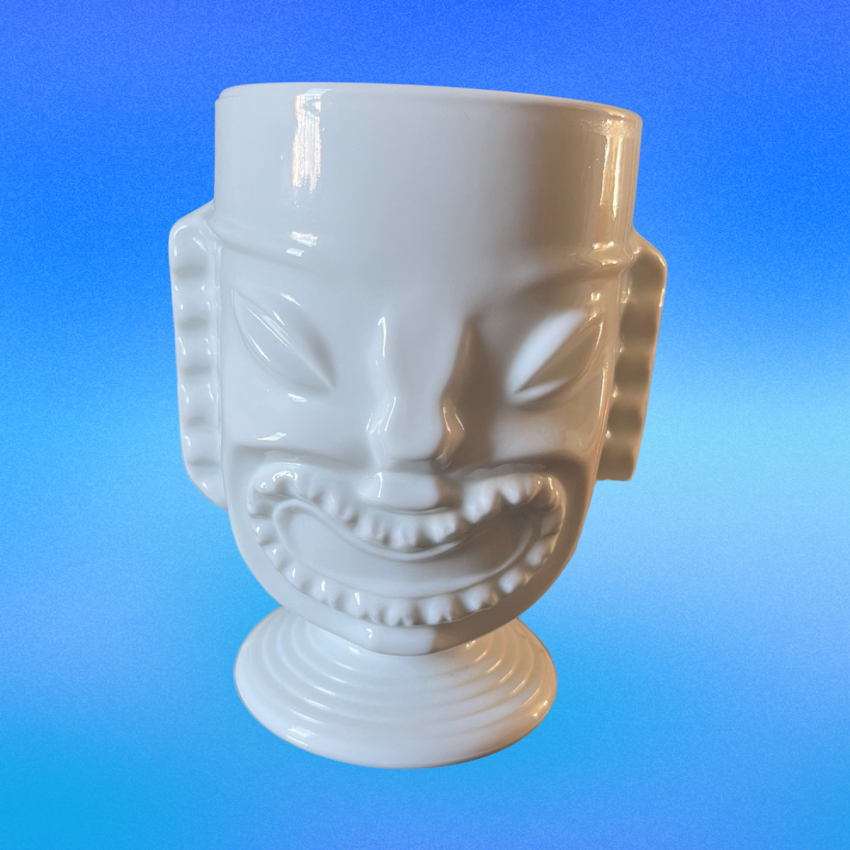 Indiana Milk Glass Happy/Sad Footed Tiki Goblet Vase 6”