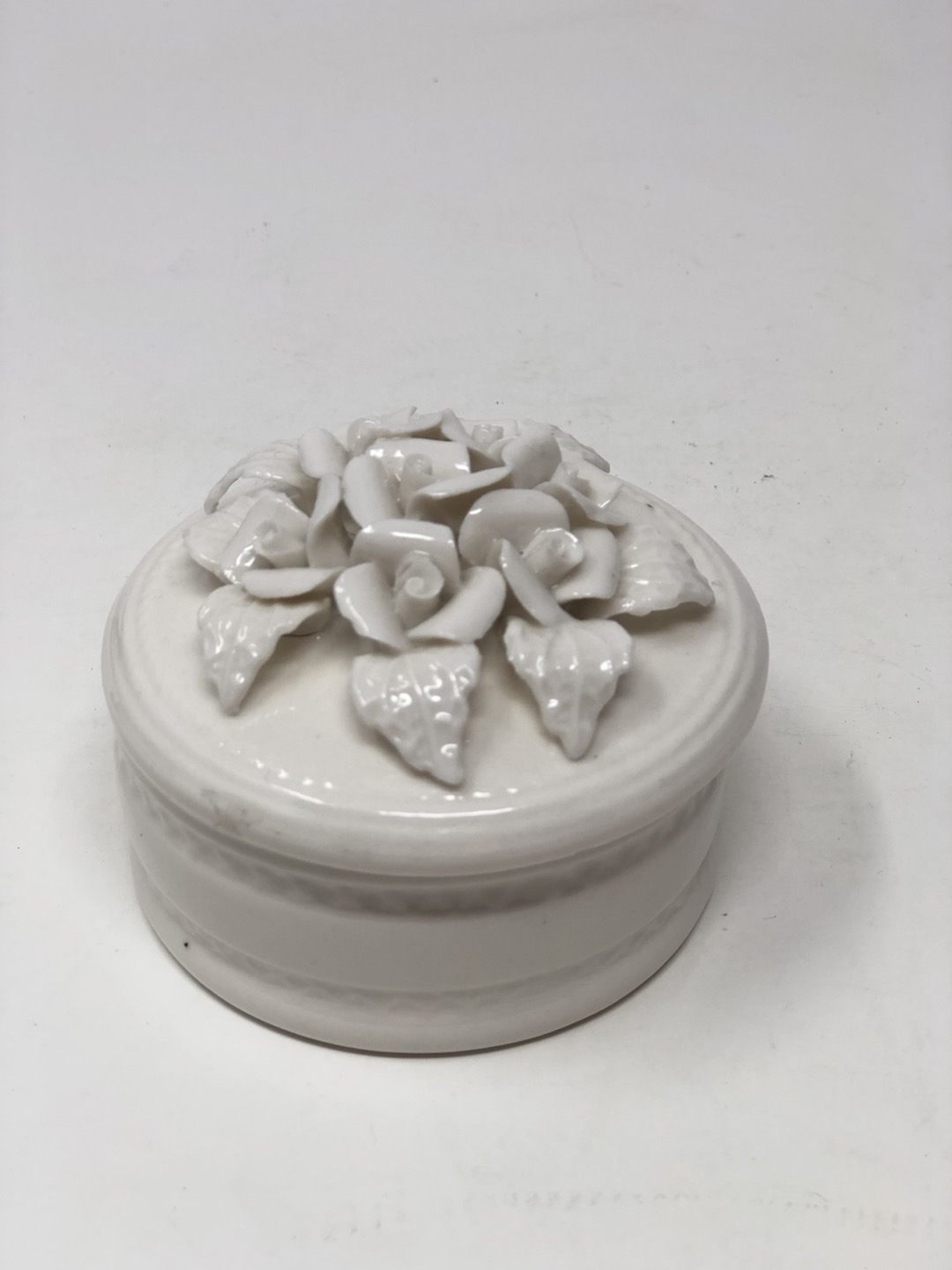 White Porcelain Trinket Box with Florals
