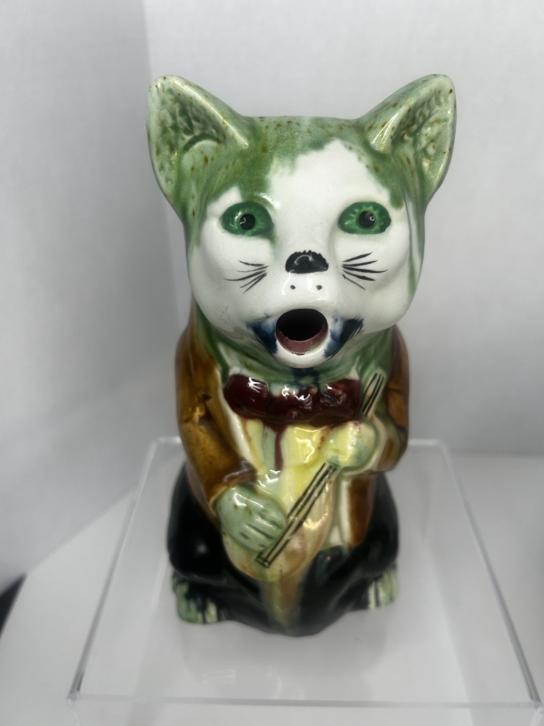Antique 1880’s French Majolica Cat Pitcher By Orchies