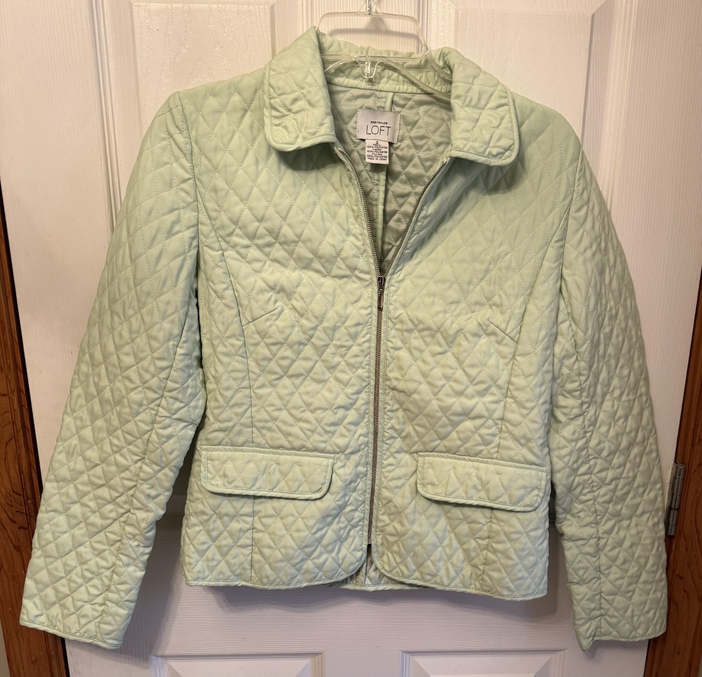 Ann Taylor Loft Quilted Jacket Coat Light Green Lightweight Spring Zip ...