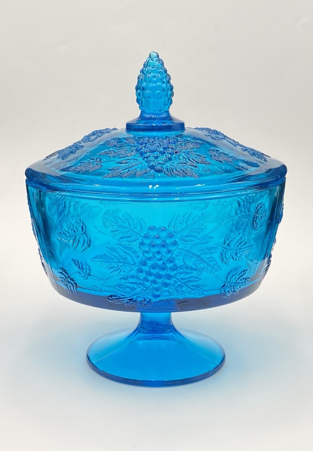 Vintage LE Smith Lidded Candy Dish, Colonial Blue (Teal), Grapes ...