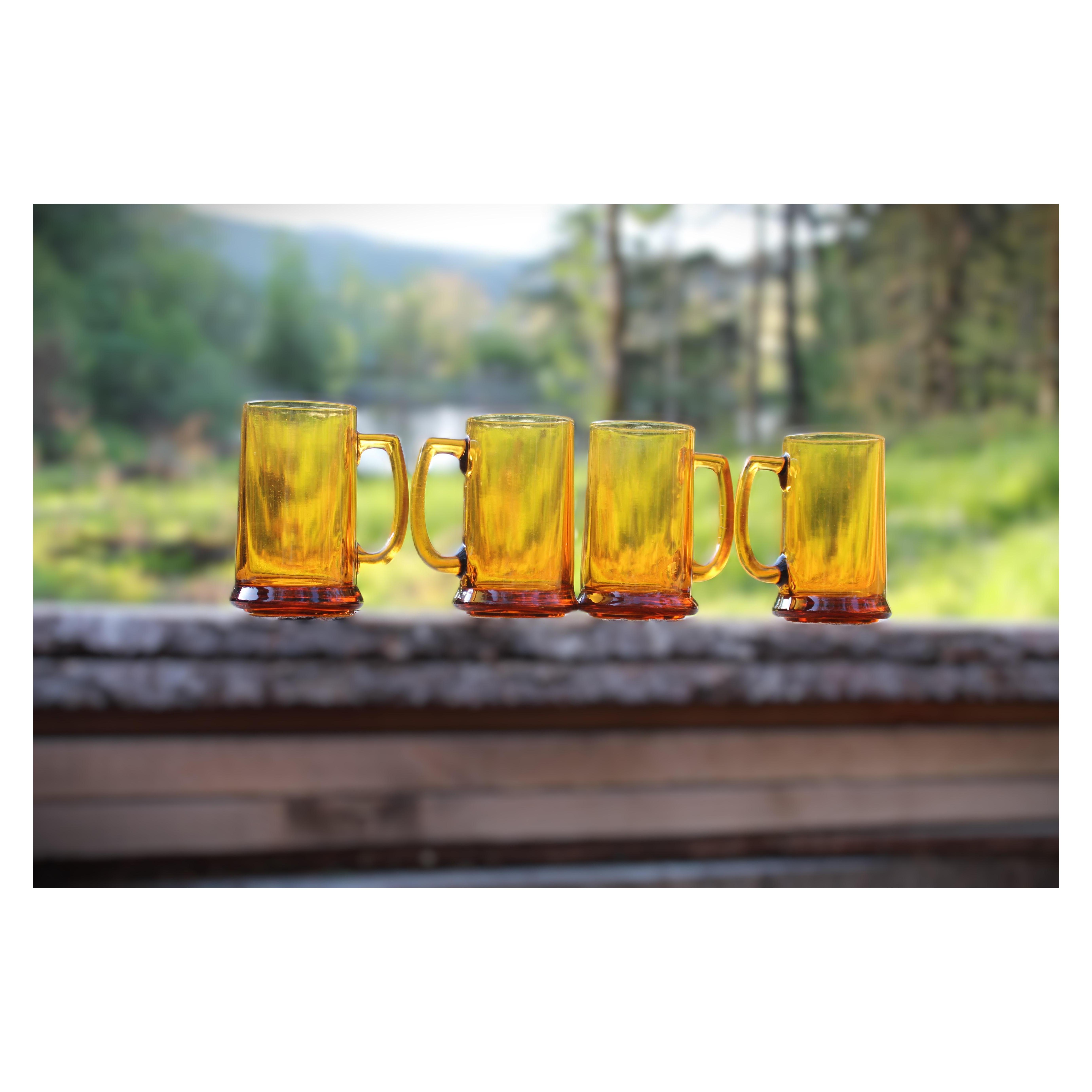 Set of 4 Hazel Atlas Amber Beer Stein Glasses mug vintage mid-century retro