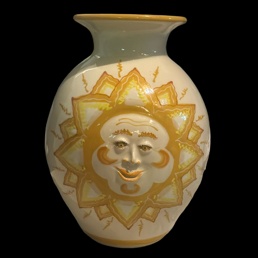 Studio Pottery Sun Face Large Vase 10.5”, Signed