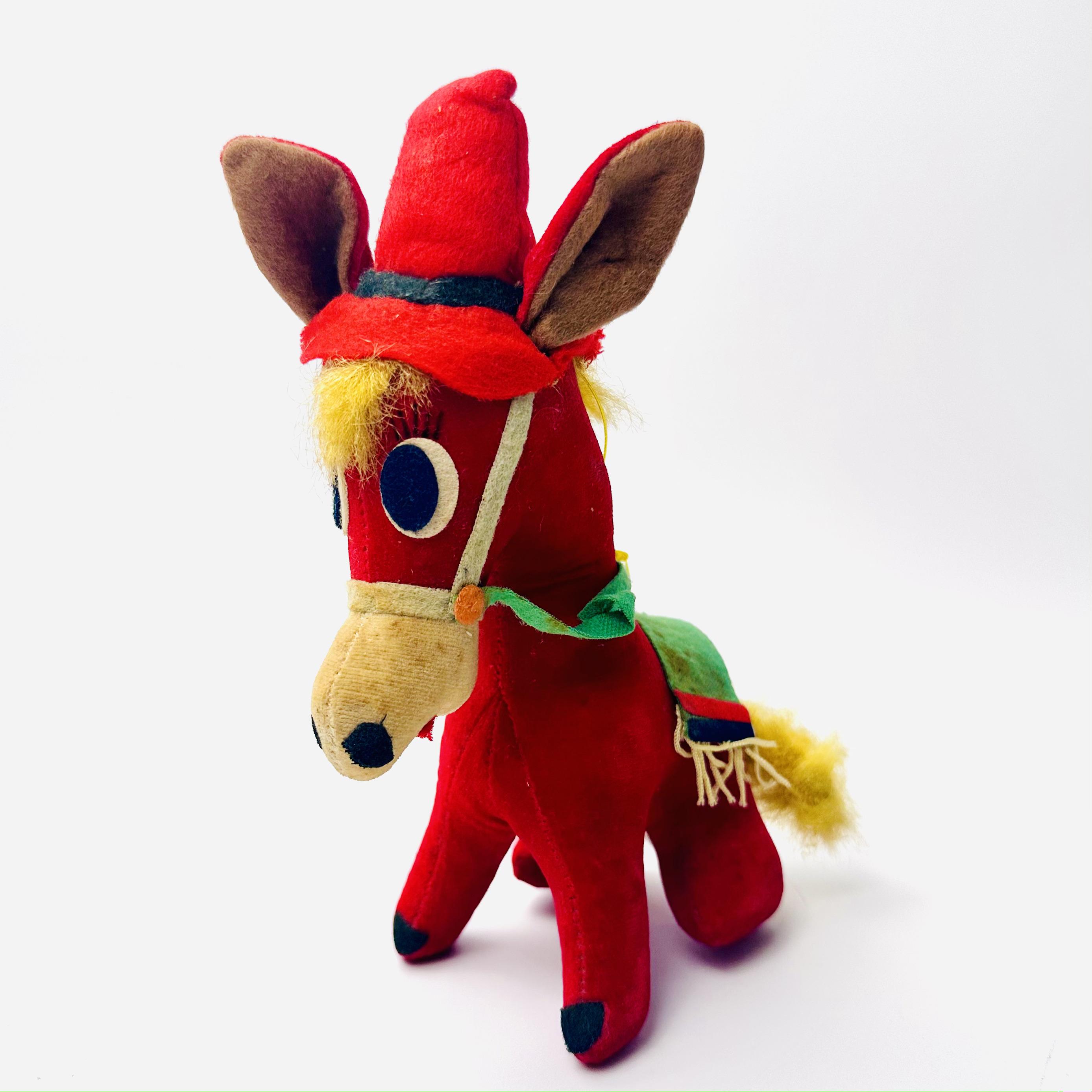Vintage Jerry Elsner Co Red Plush Donkey with Hat No 384 With Tag Made ...
