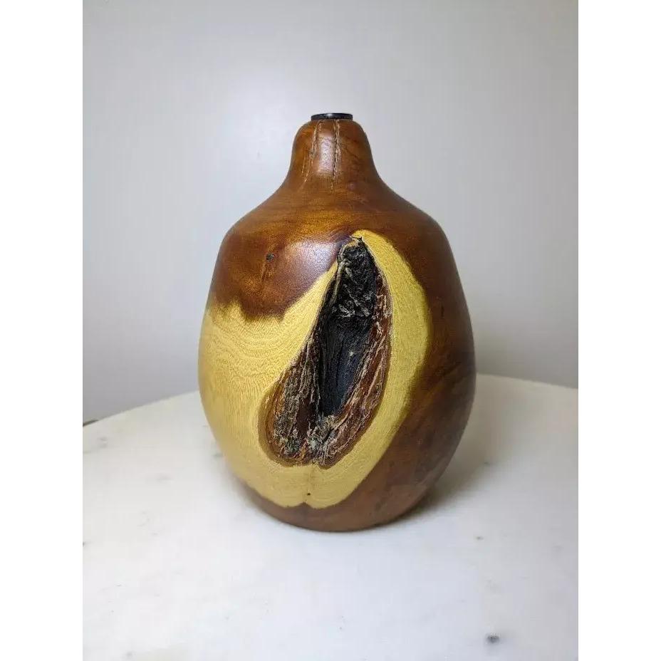 Vintage BURL WOOD Weed Pot Bud Vase Sculpture Live Edge Hand Turned