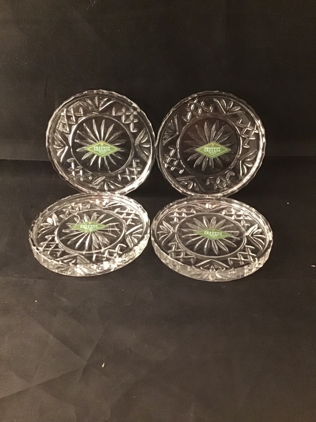 Set of 4 Shannon Crystal Coasters Dublin Pattern by Godinger Designed in Ireland (8-142)