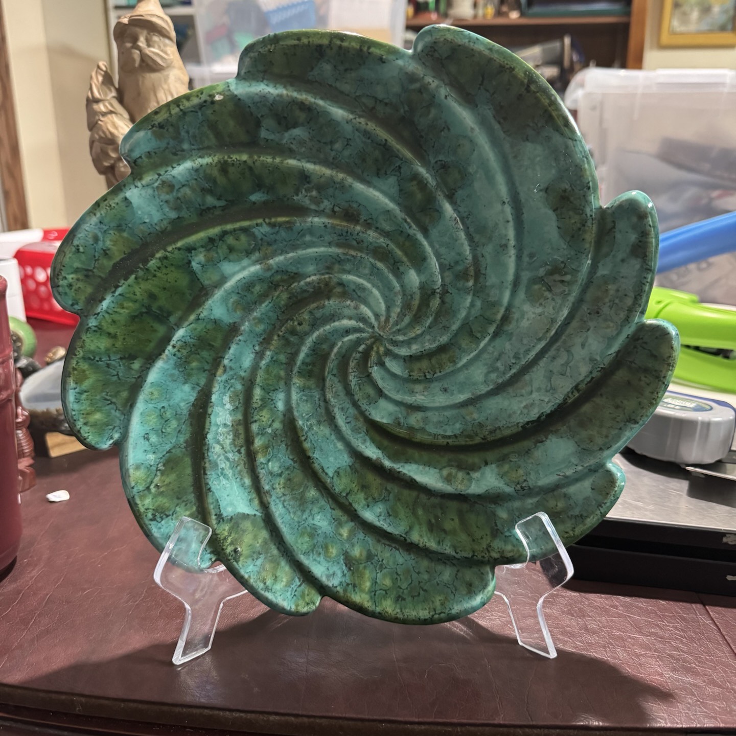10.6” Atlantic Mold 1968 Signed LEE Blue Green Bowl Dish