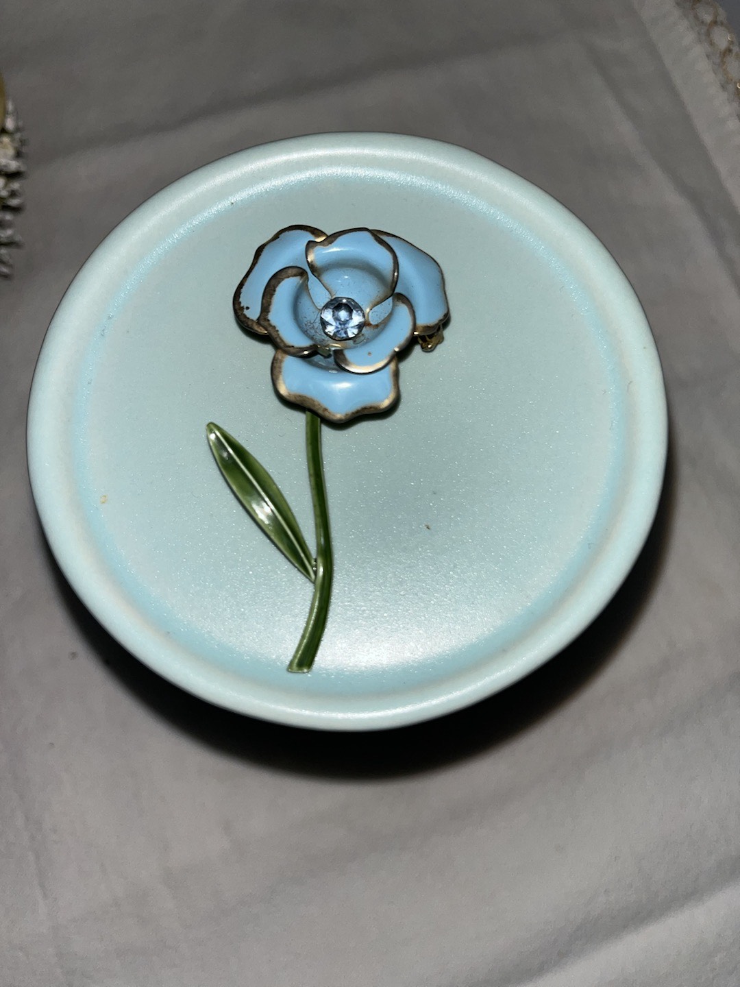 Light Blue Enamel Flower With Stem Brooch Jewelry