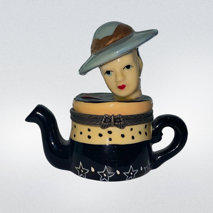 Vintage Victorian Lady Head Hat Hinged Teapot Trinket Box