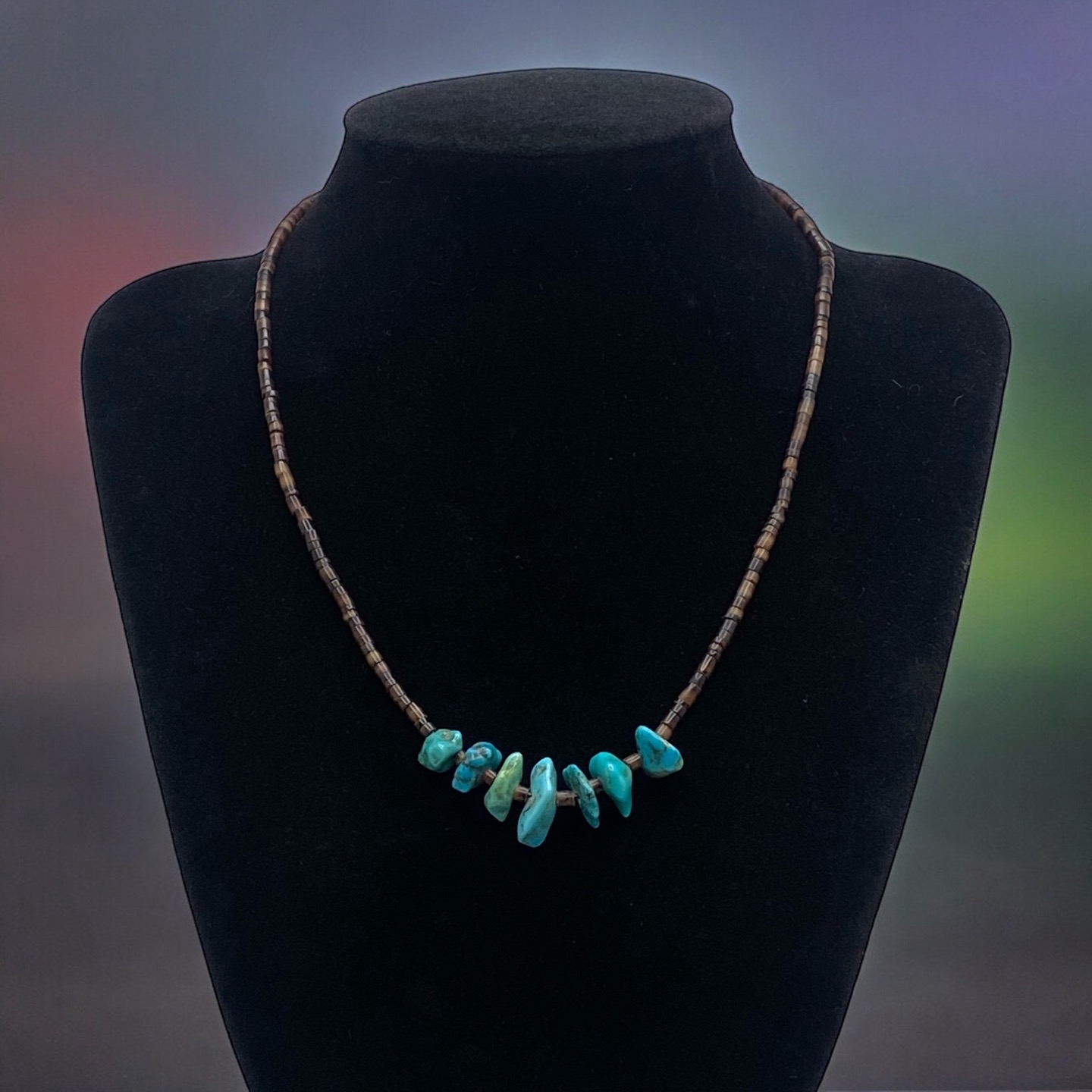15” VTG Native American Indigenous Turquoise Chip & Shell Heishi 925 ...
