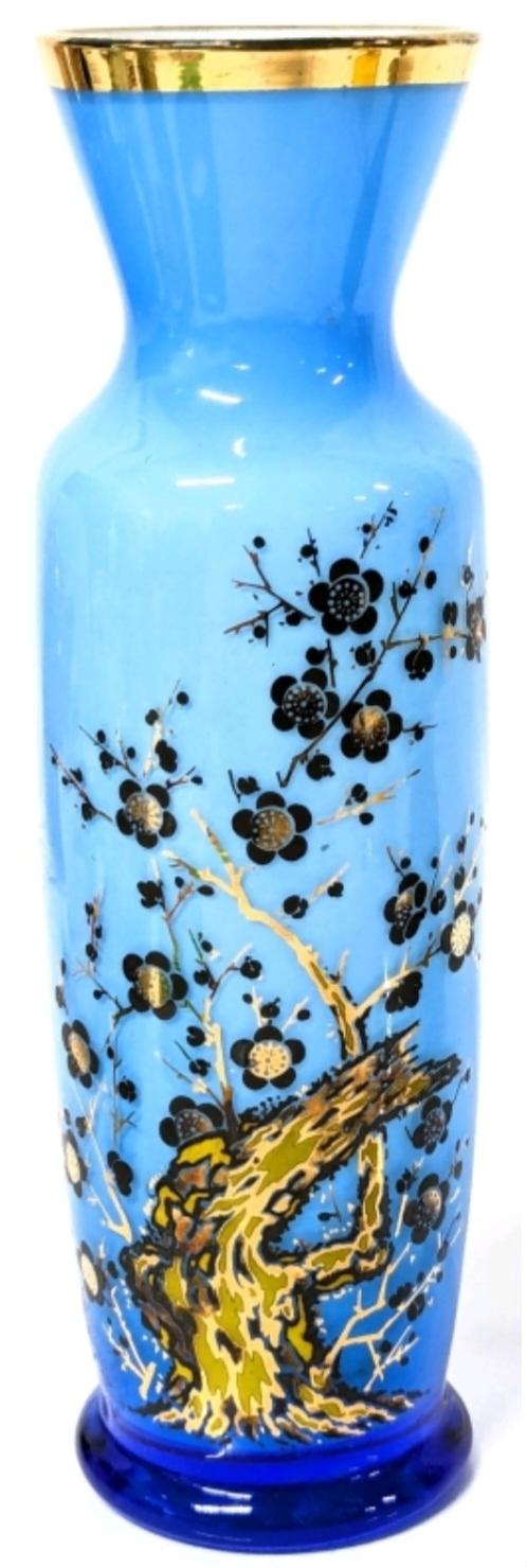 Gorgeous Vintage Cobalt Blue over Milk Glass Vase with Cherry Blossom ...