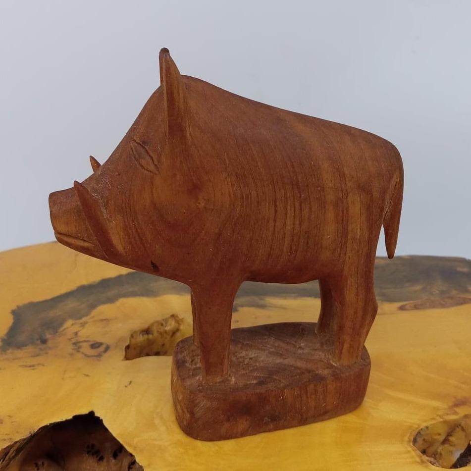Hand carved wood wart hog, feral pig, boar, wooden, decor