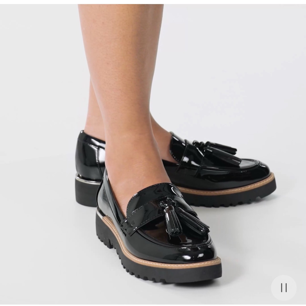 Women’s Franco Sarto Carolynn Black Patent Lug Sole Loafers Tassels ...