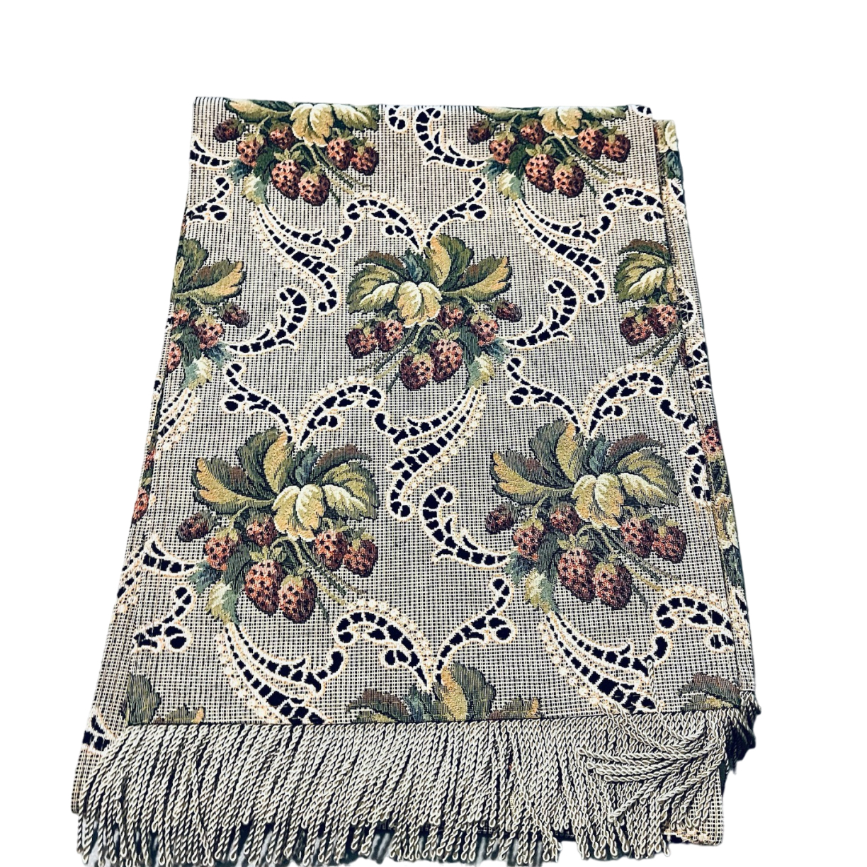 001 Vintage Strawberry Fringe Table Runner