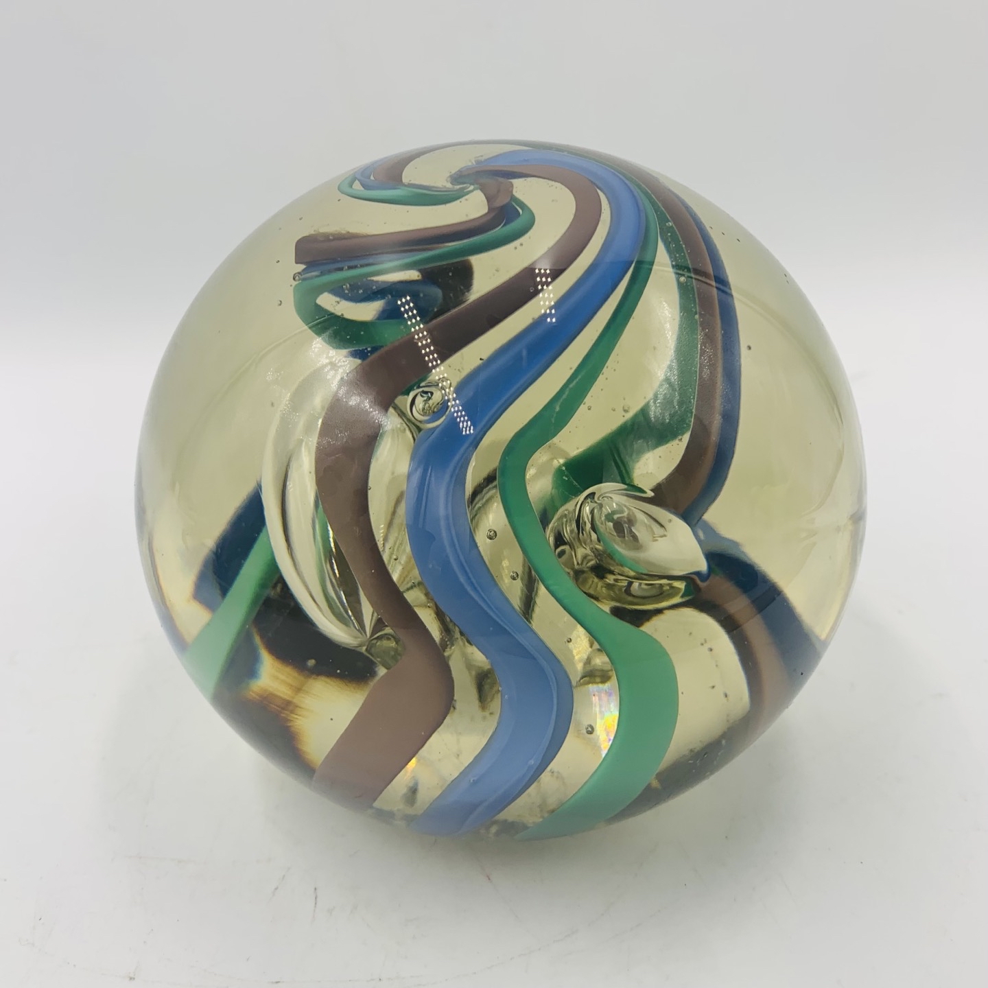 Large John Gammon Miller Vtg Smokey Paperweight With Swirls