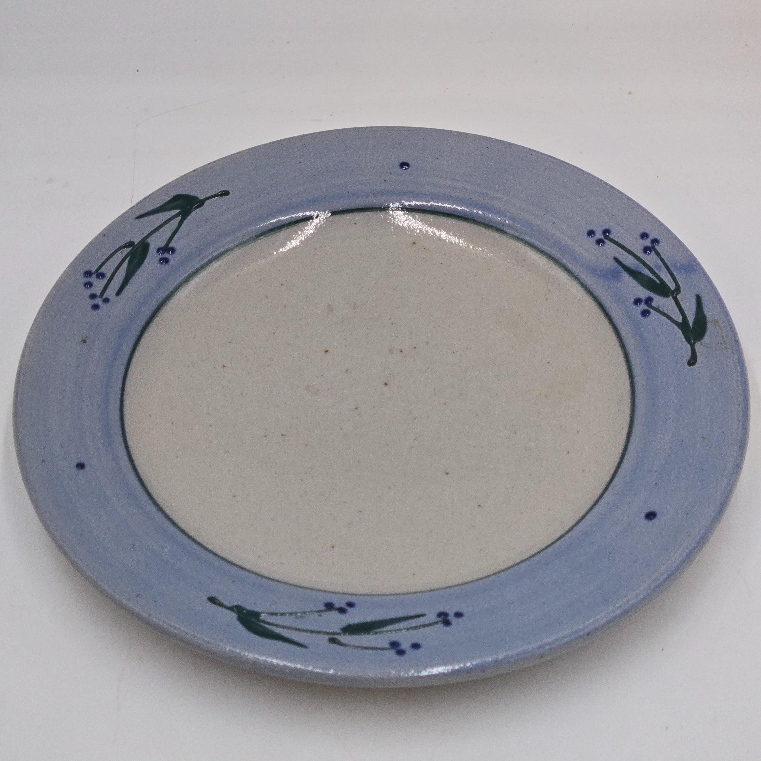 Vintage ROWE POTTERY WORKS Leaf and Berries Salt Glazed Blue Flowers ...