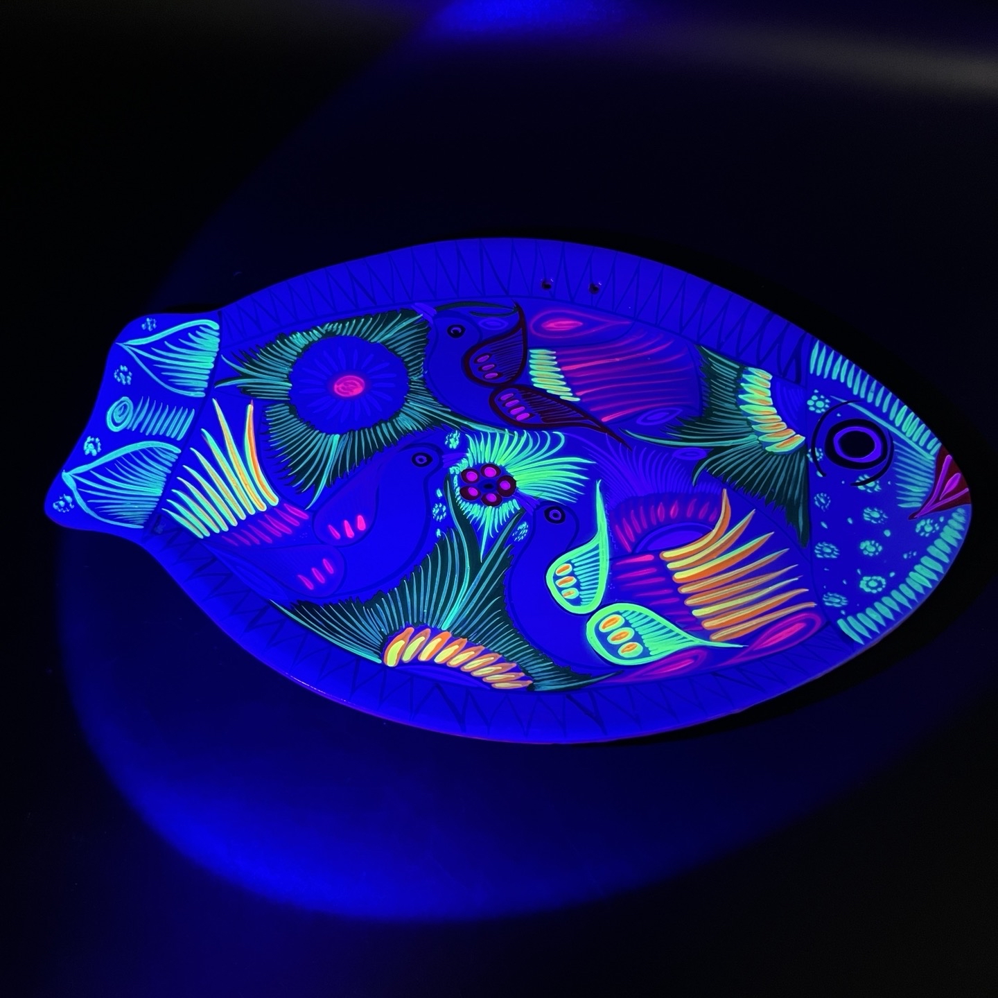 Pottery Fish Plate UV Reactive Made In Mexico