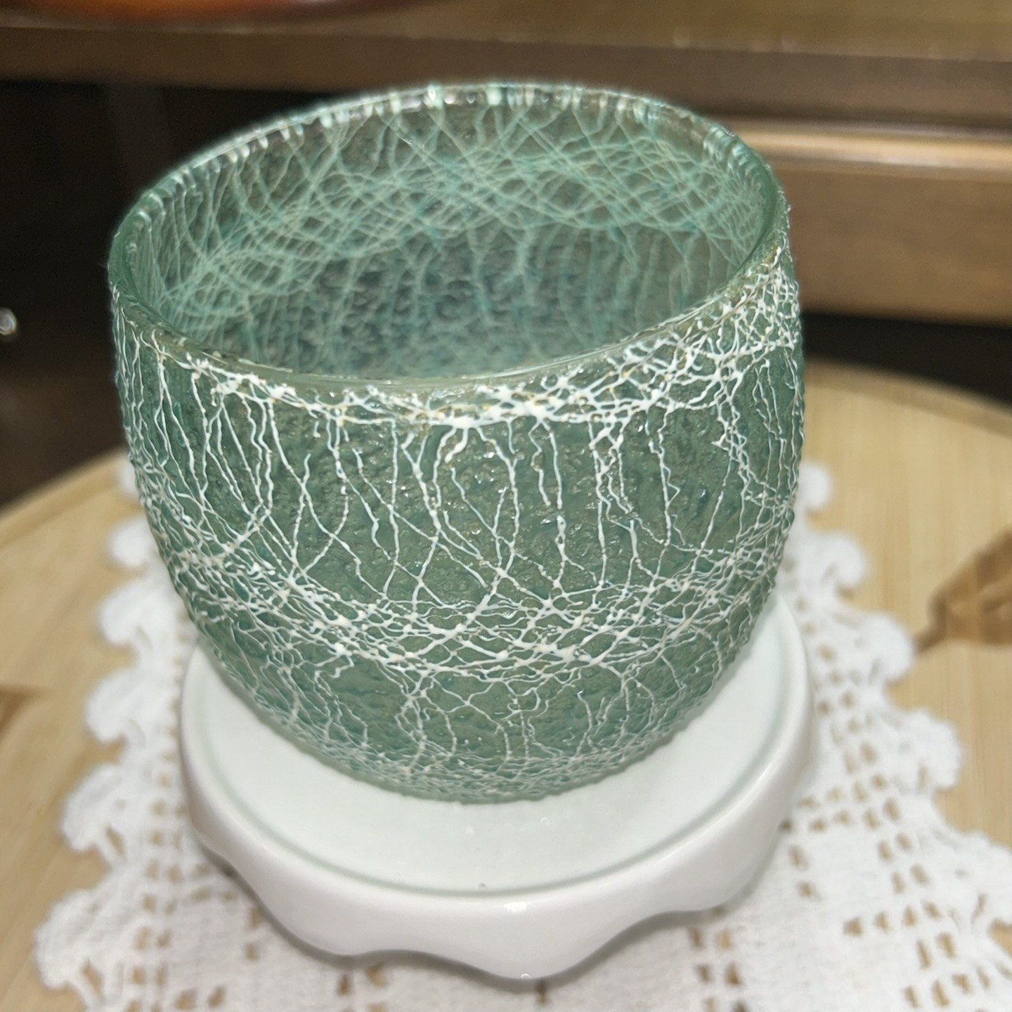 Vintage Color Craft Spaghetti String Roly Poly Glass- Green-MCM