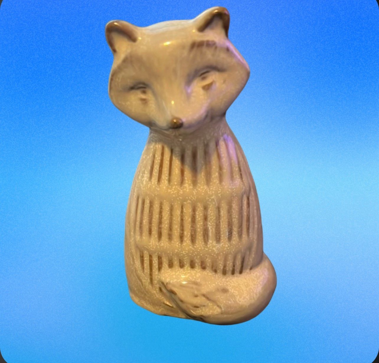 MCM Terracotta Pottery Fox Figurine White Artic 4.5"