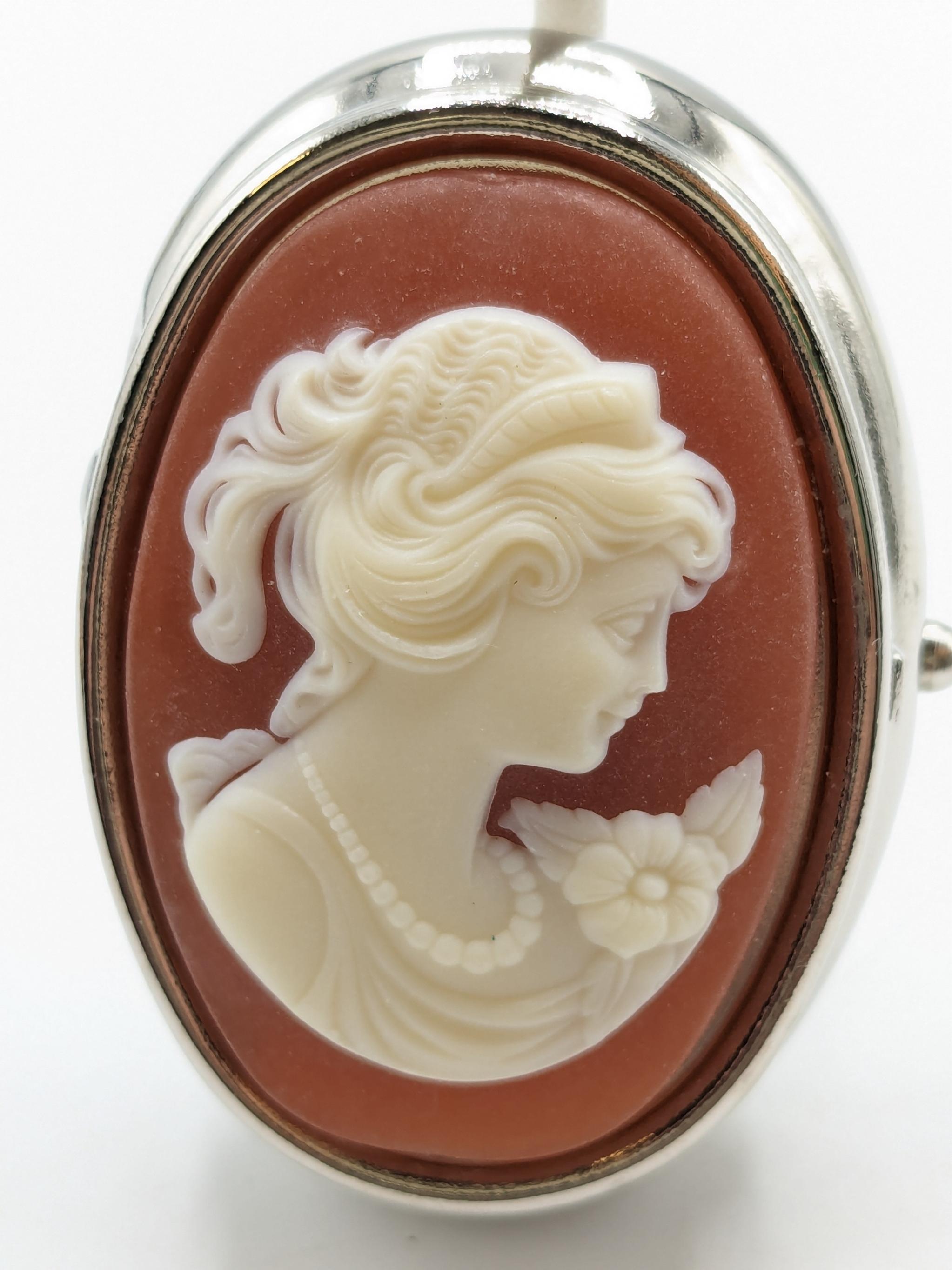 Vintage Cameo Trinket Pill Box Silver Tone Resin